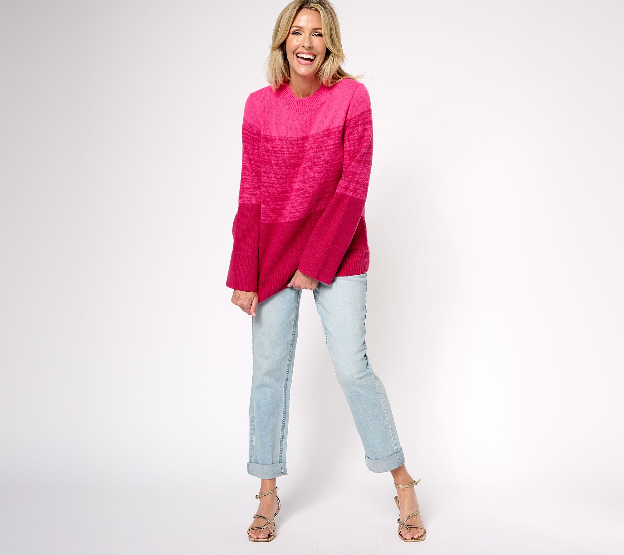 Susan Graver Knit Sweater with Bell Sleeve - QVC.com