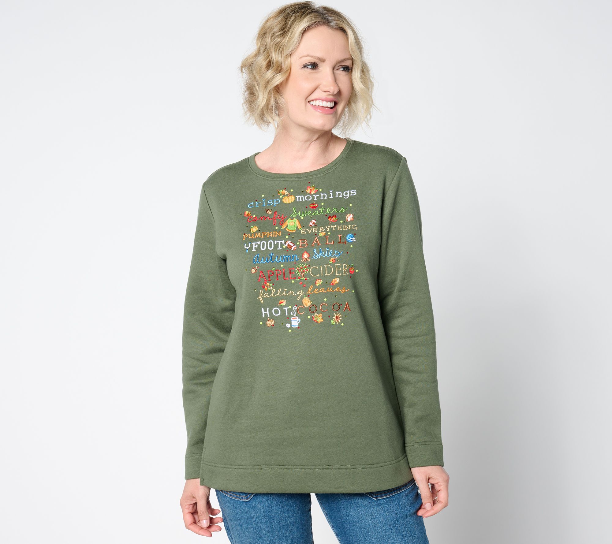 "As Is" Quacker Factory Fall Sweet Fall Embroidered Sweatshirt - QVC.com