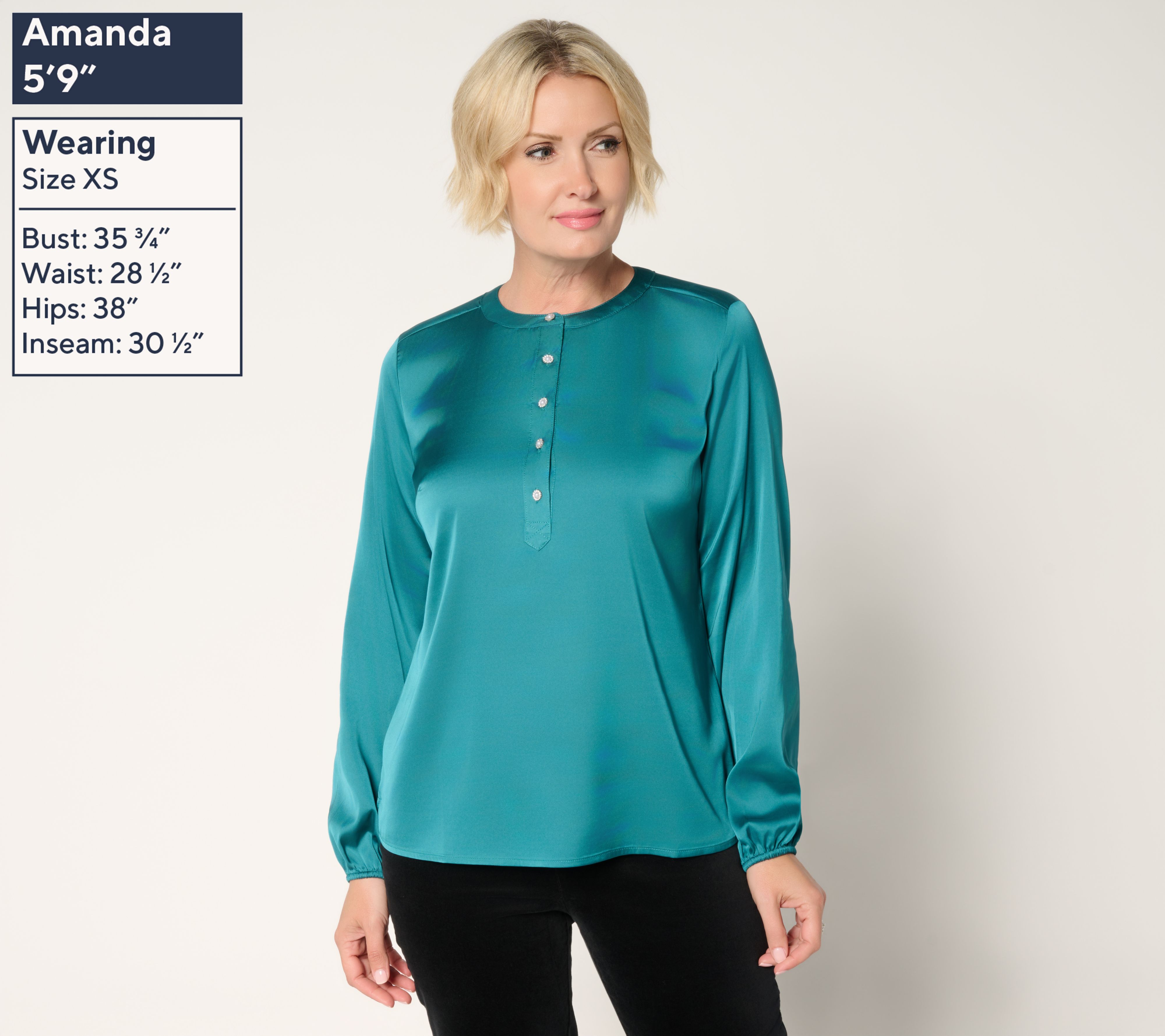 Denim & Co. Satin Long Sleeve Popover Blouse - QVC.com