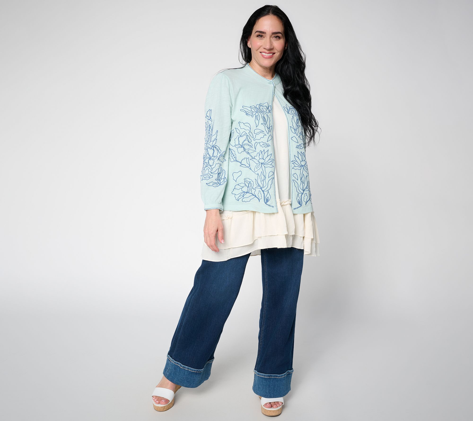 "As Is" LOGO Lavish by Lori Goldstein 100% Cotton Embroid Cardigan ...