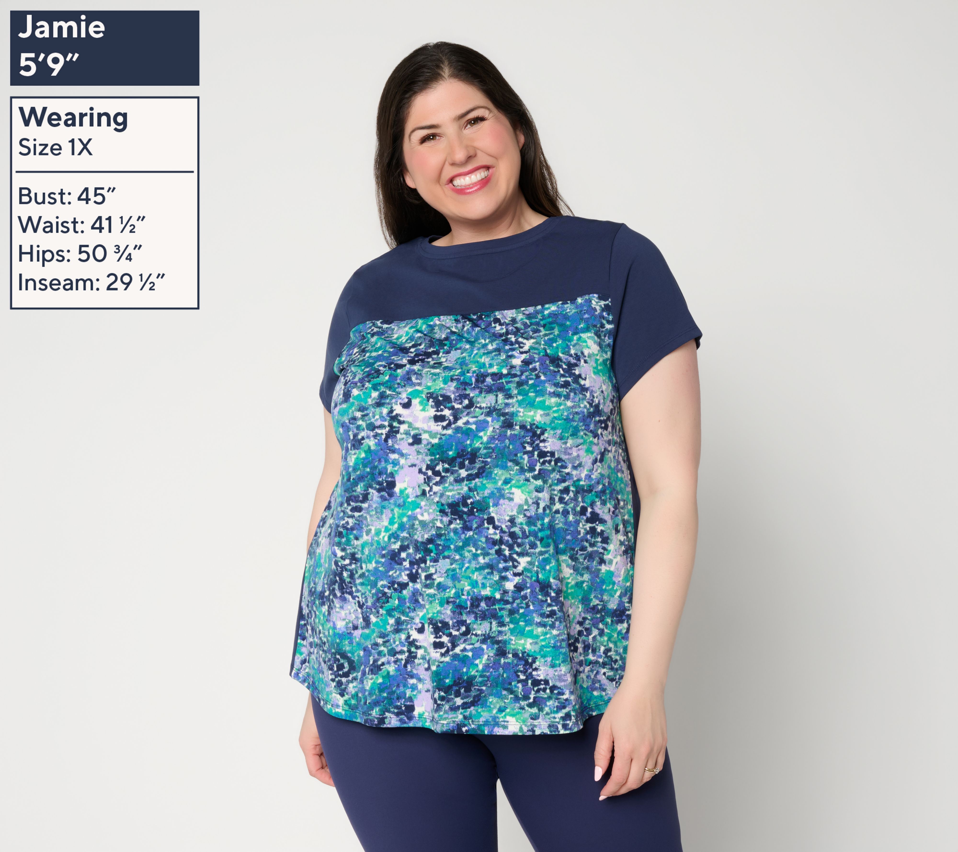As Is Women With Control Mixed Media Short Sleeve Top 1923
