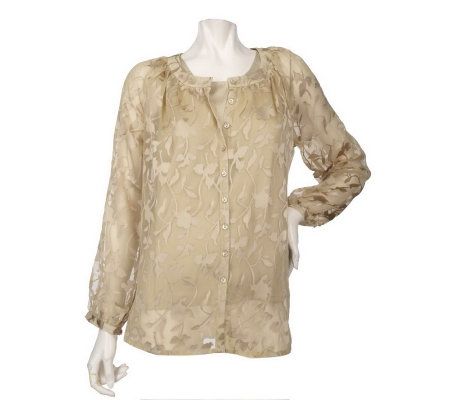 Dialogue Satin Button Front Burnout Blouse with Shell - QVC.com