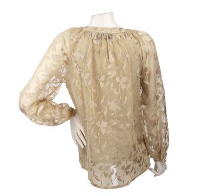 Dialogue Satin Button Front Burnout Blouse with Shell - QVC.com