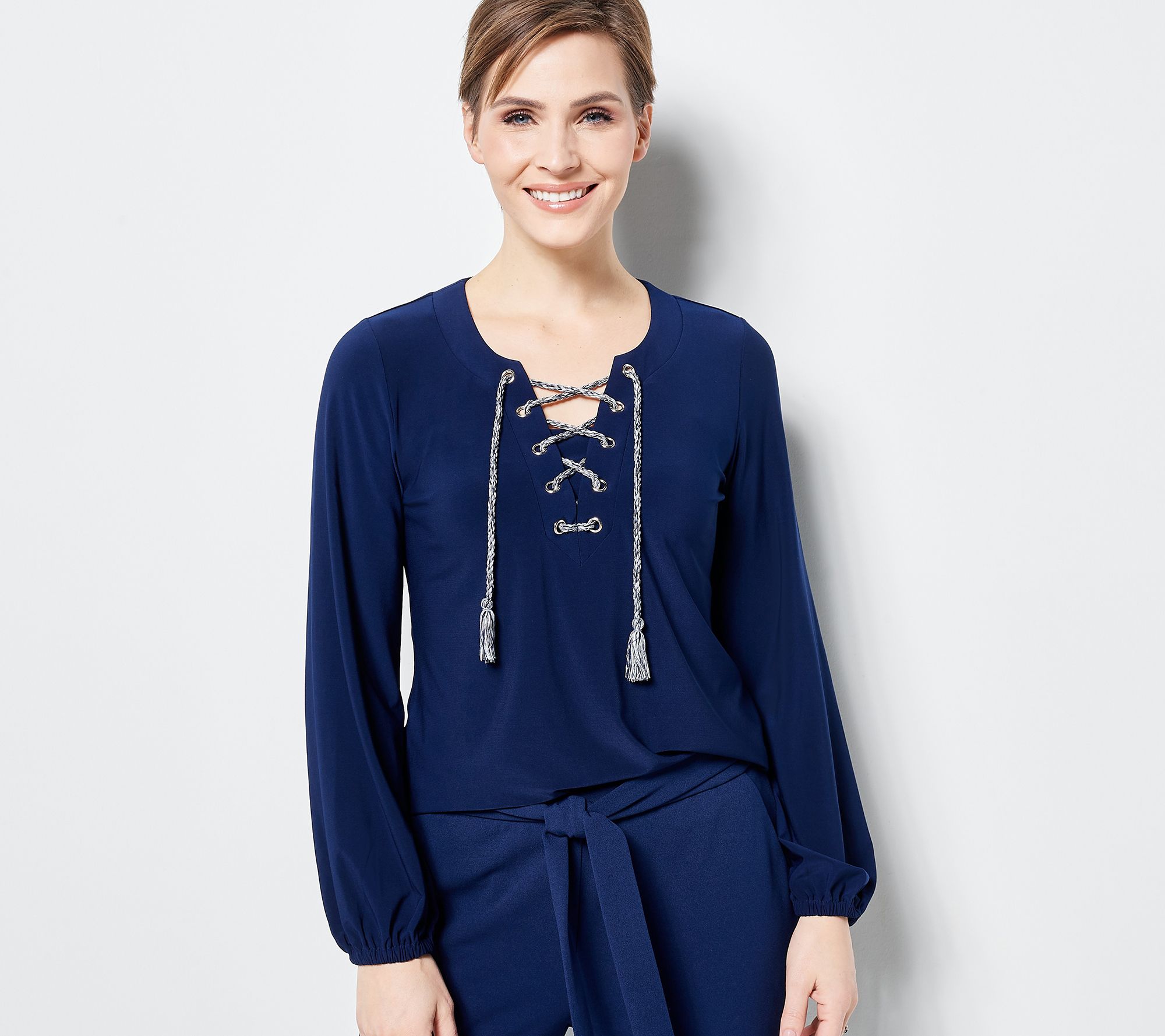 As Is Dennis Basso Italia Knit Lace Up Tunic
