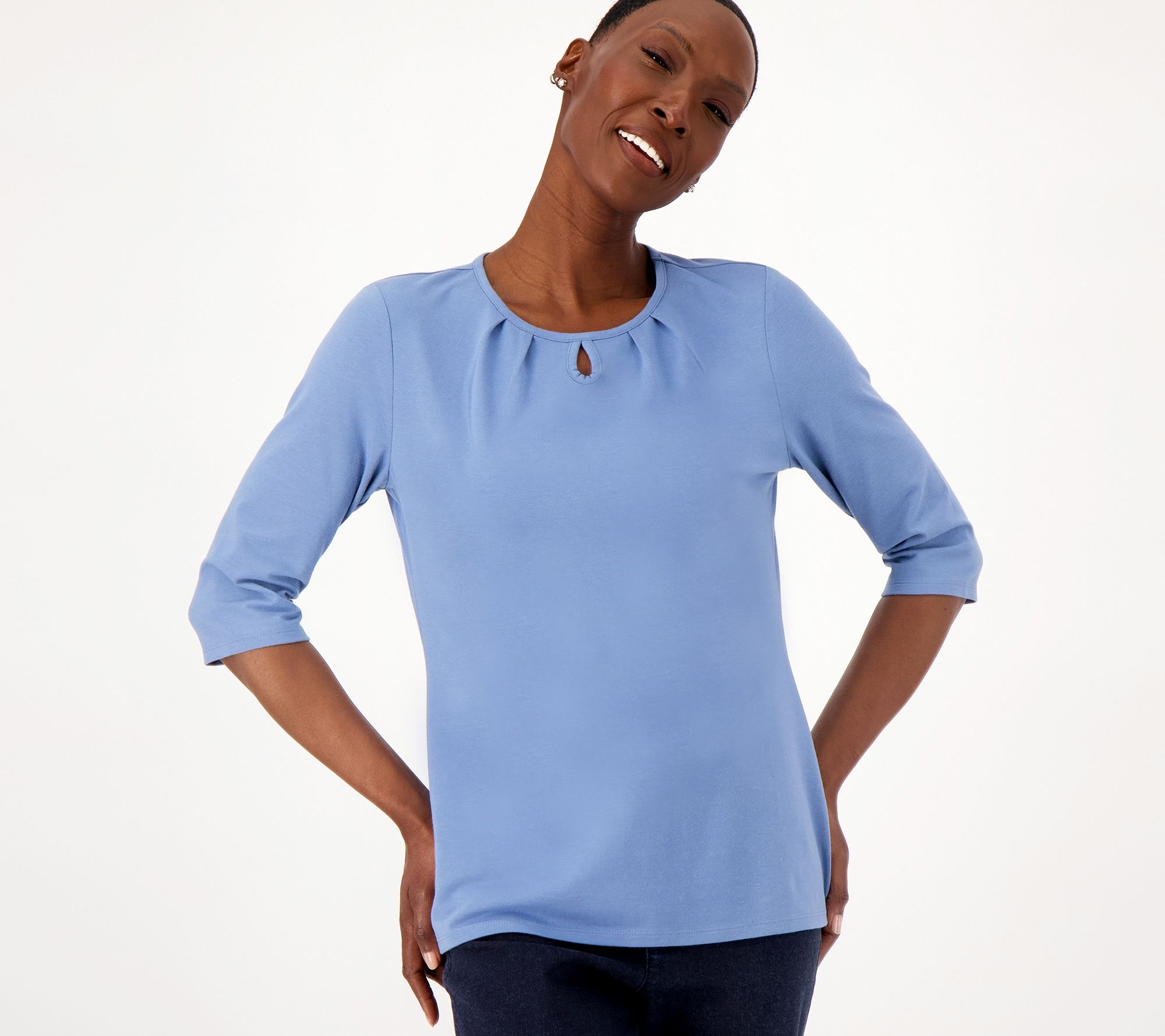 "As Is" Denim & Co. Essentials Favorite Jersey Keyhole Top - QVC.com