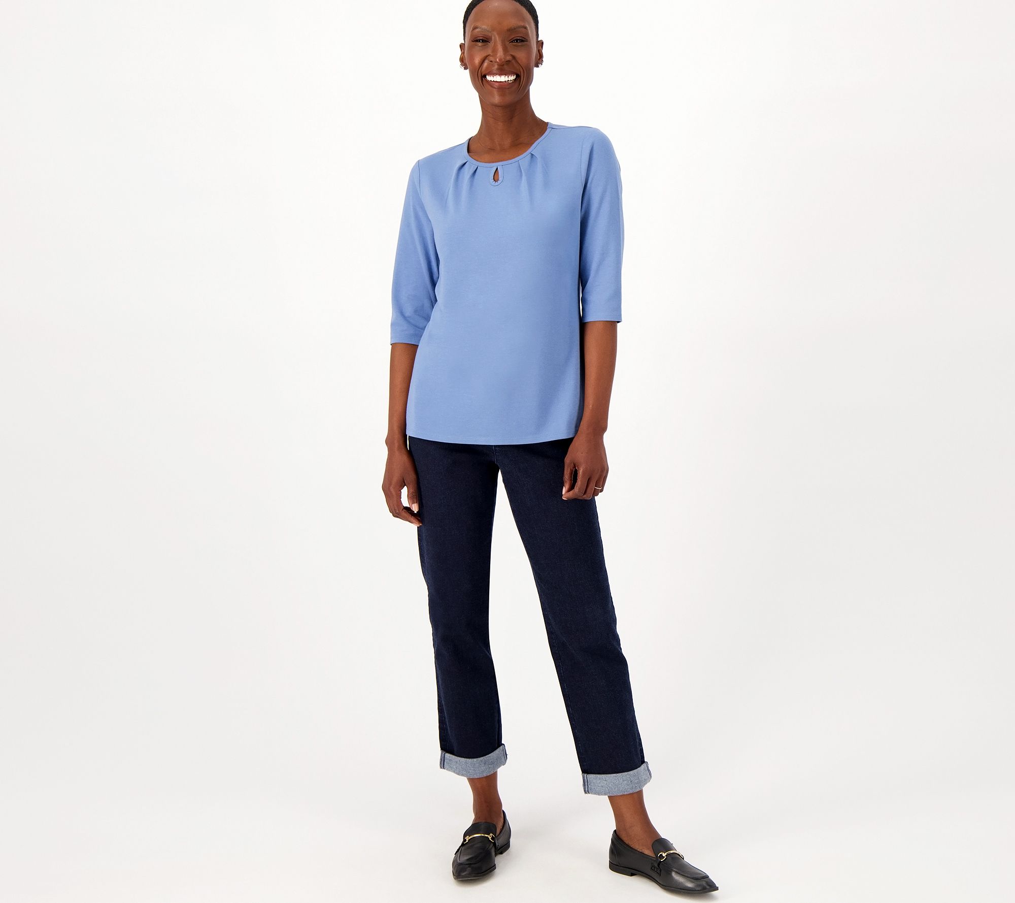 "As Is" Denim & Co. Essentials Favorite Jersey Keyhole Top - QVC.com