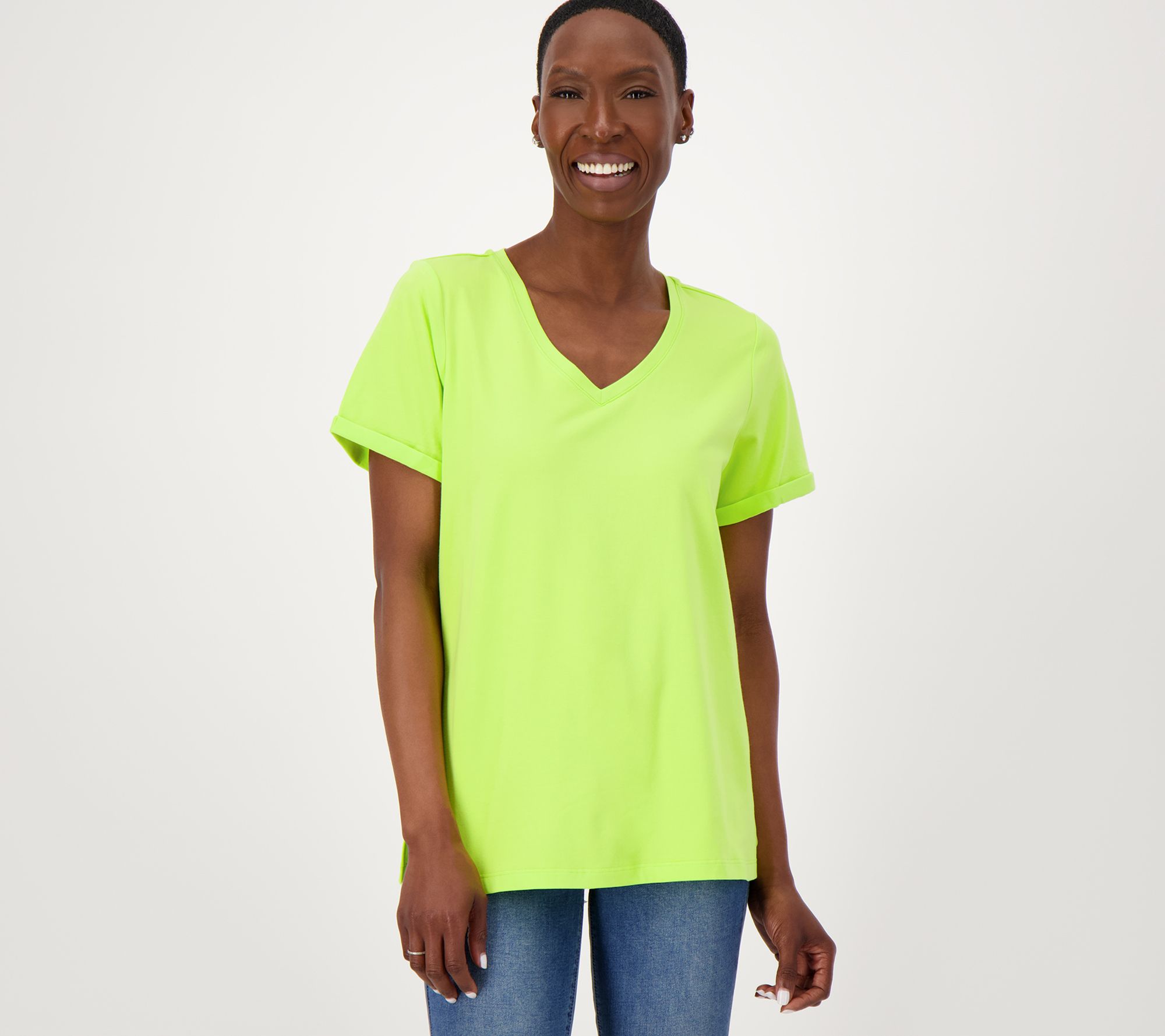 "As Is" Belle by Kim Gravel Primabelle Knit Short Sleeve V-Neck Top ...