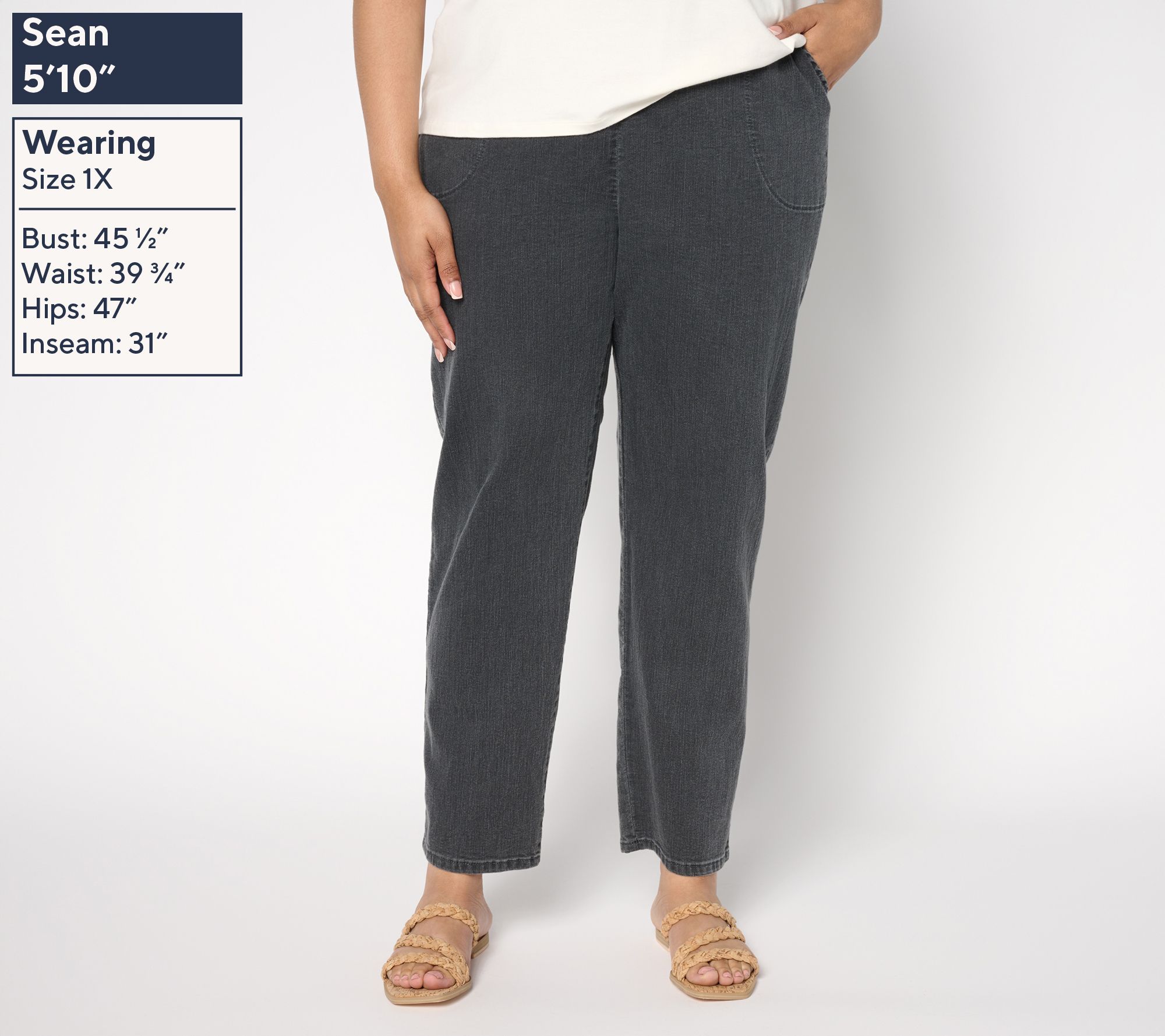 Denim & Co. Regular Black Flat Front Denim Side Pocket Pant - QVC.com