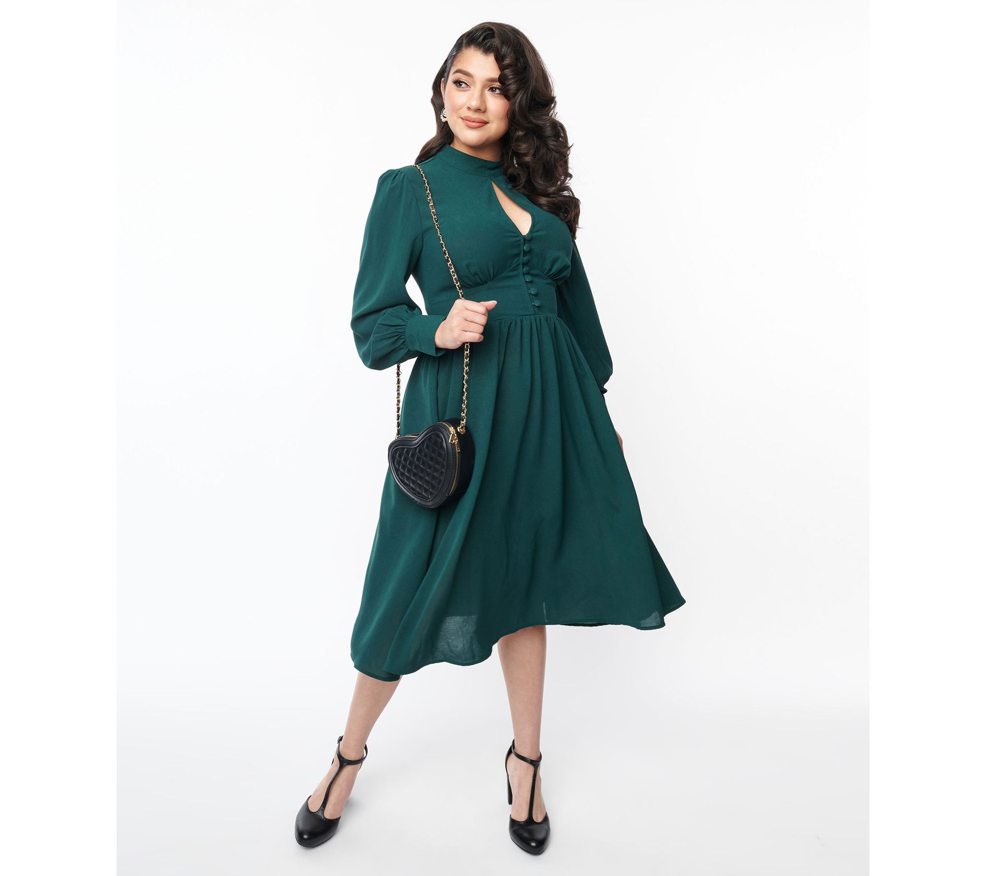 Unique Vintage 1970s Hunter Green Keyhole SwingDress - QVC.com