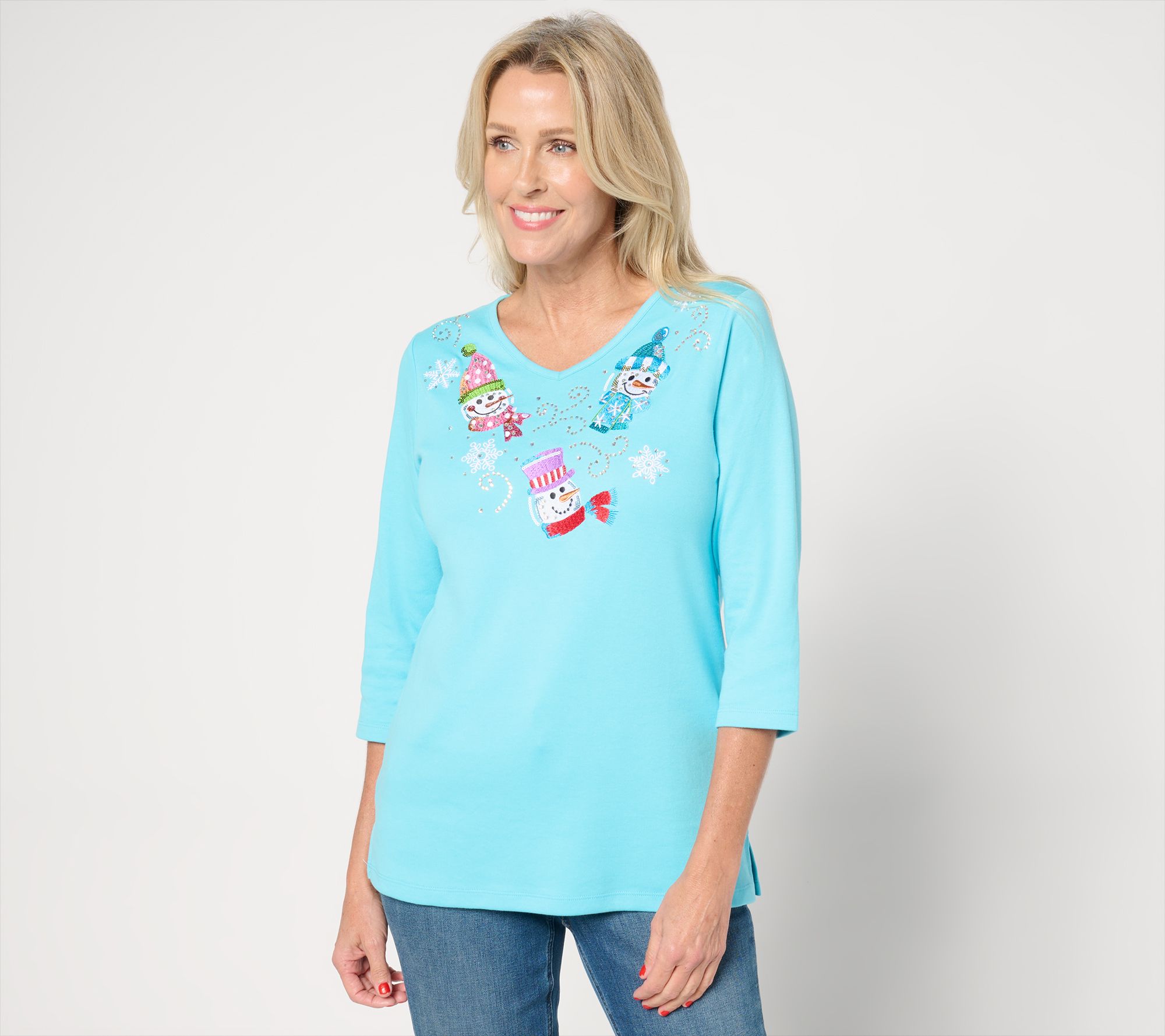 "As Is" Quacker Factory Holiday Trio 3/4 Sleeve Top - QVC.com