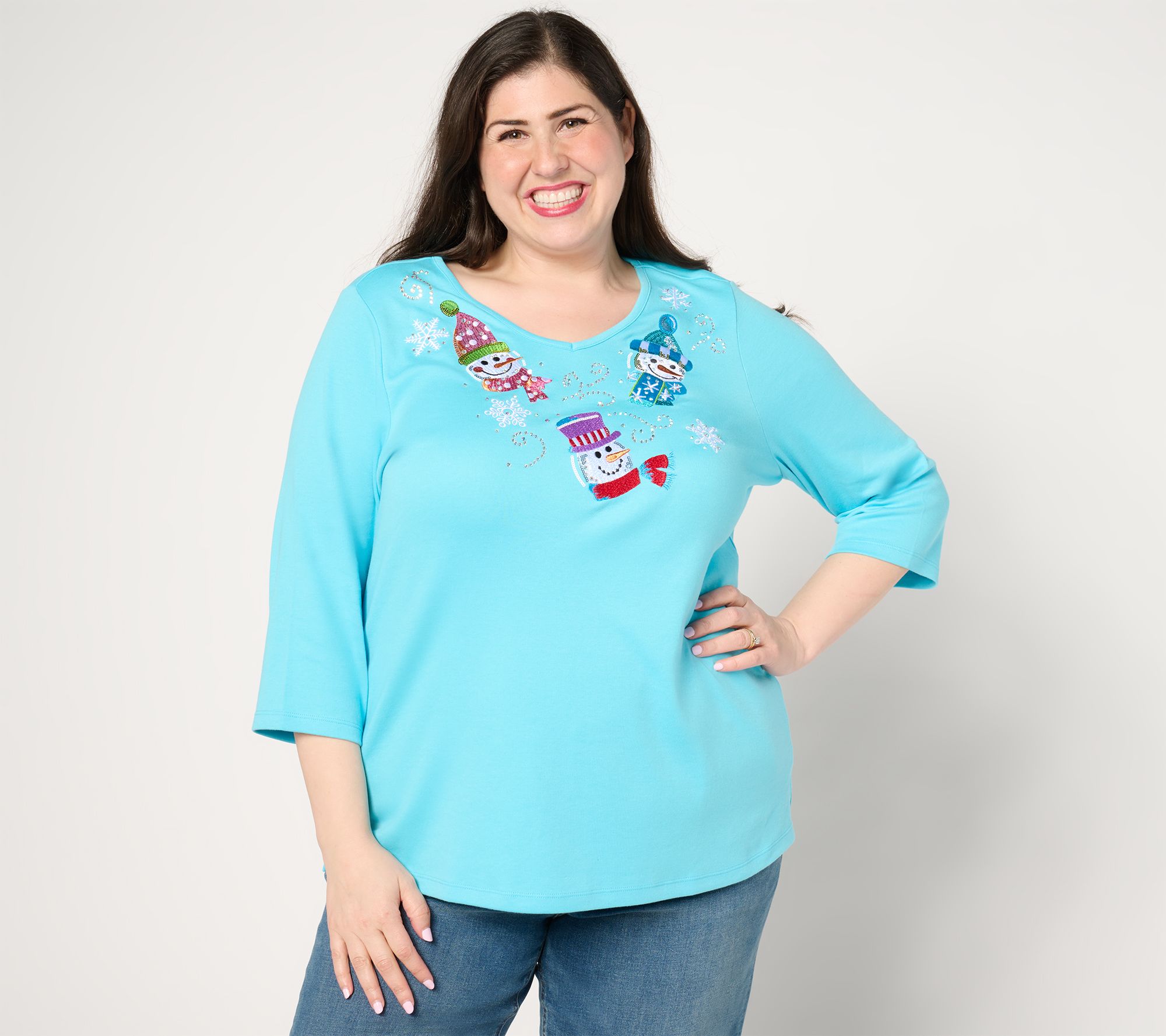"As Is" Quacker Factory Holiday Trio 3/4 Sleeve Top - QVC.com