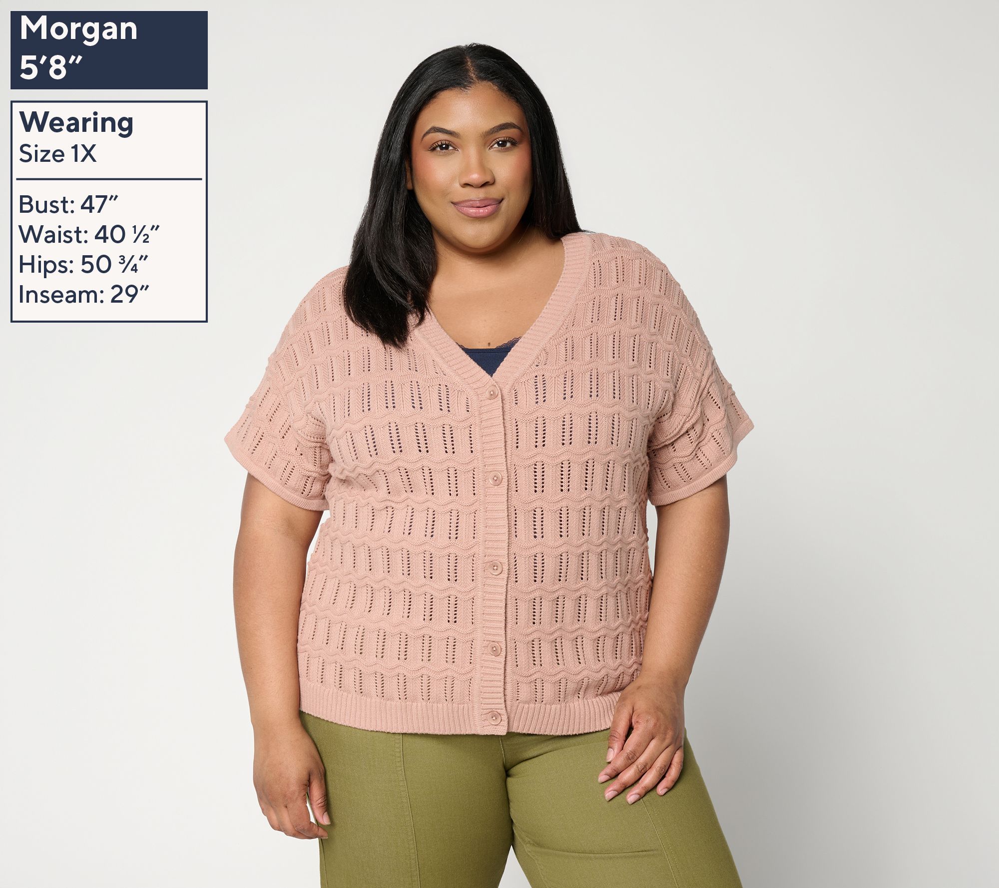 AnyBody Cotton Crochet Short Sleeve Sweater Cardigan - QVC.com