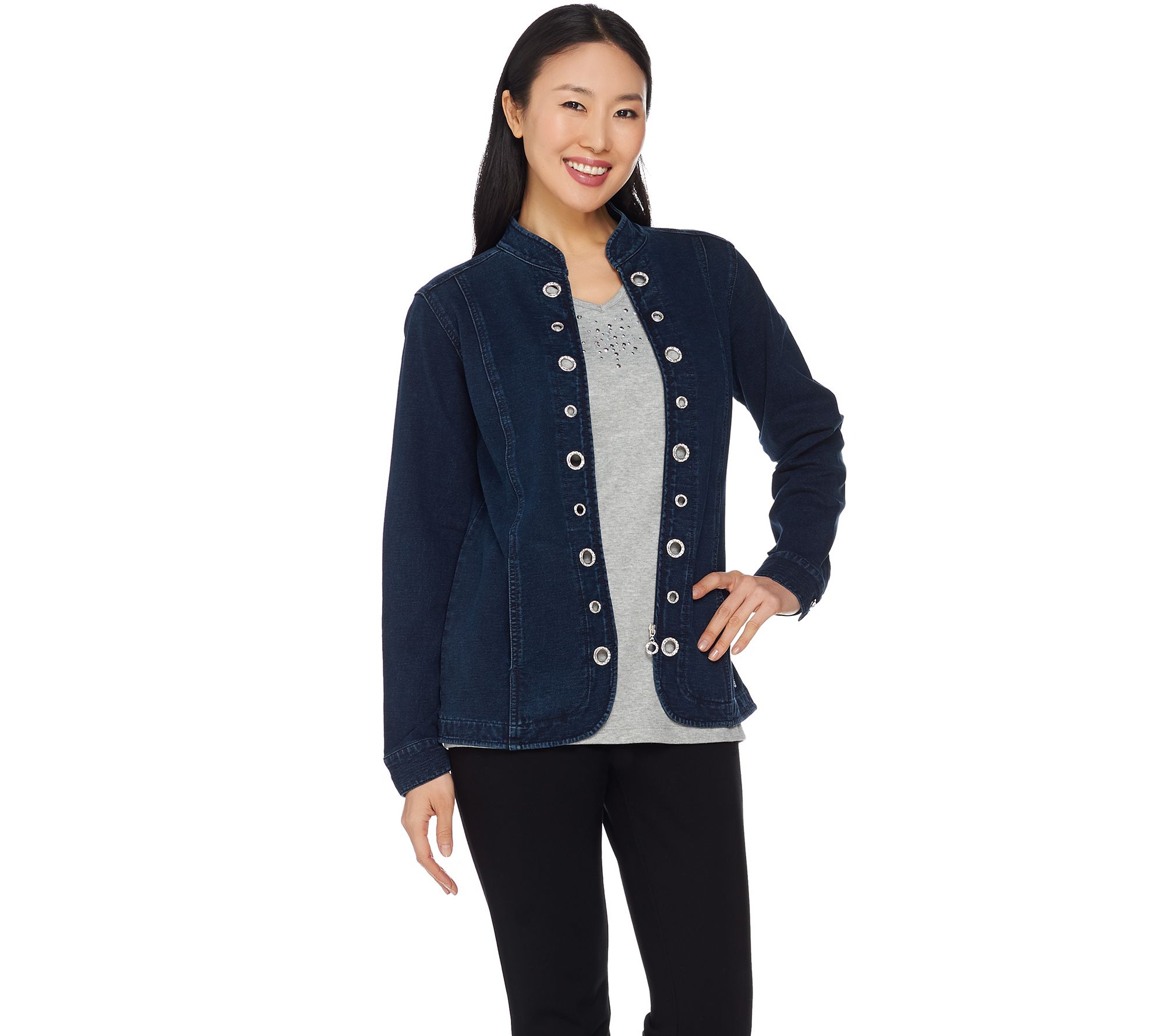 "As Is" Quacker Factory DreamJeannes Glam Grommet Jacket - QVC.com