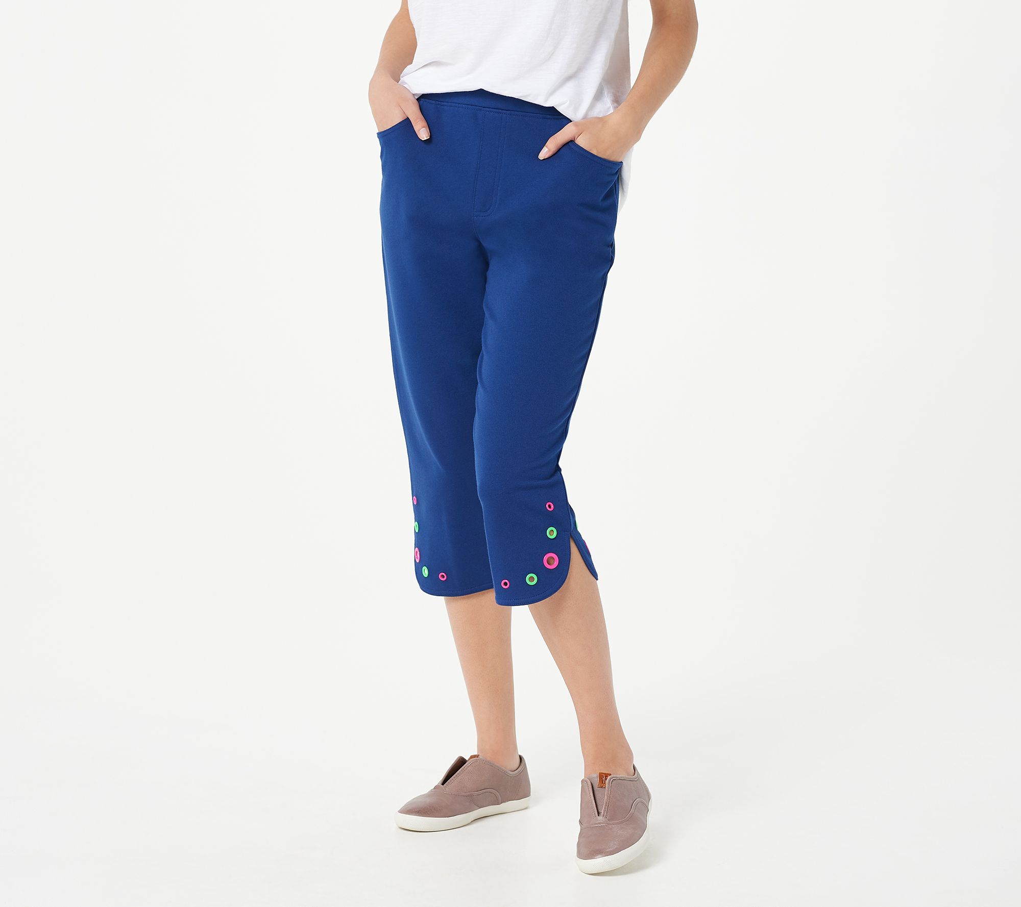 "As Is" Quacker Factory French Terry Colorful Grommets Capri Pants ...