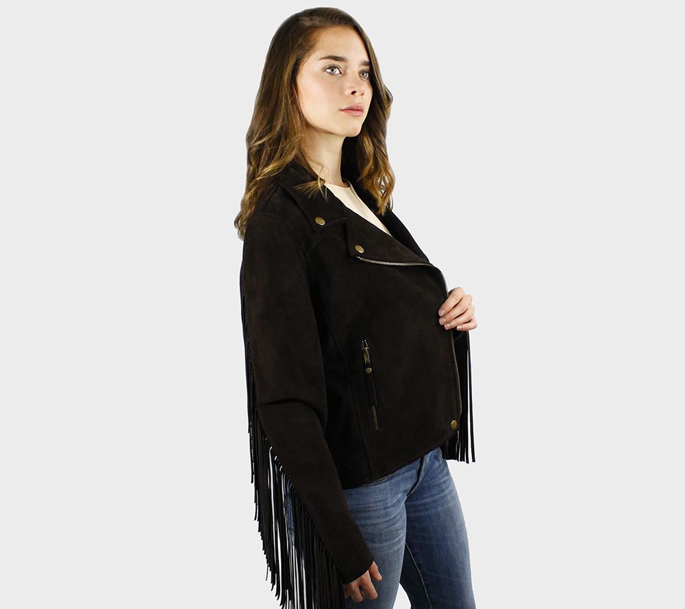 Frye Suede Biker Jacket with Fringe - QVC.com