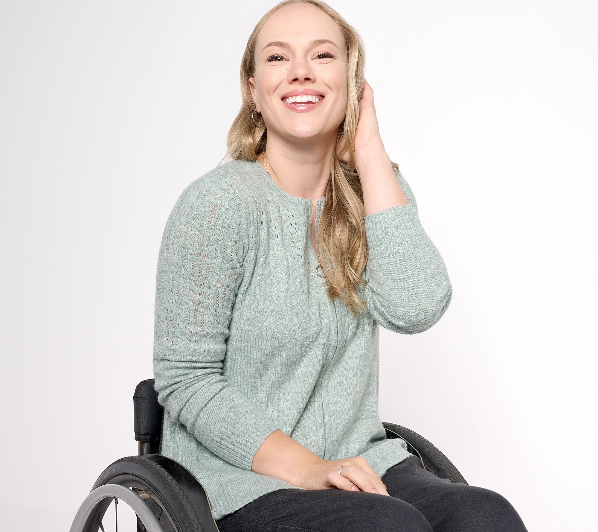 Denim & Co. Adaptive Zipper Pointelle SweaterCardigan - QVC.com