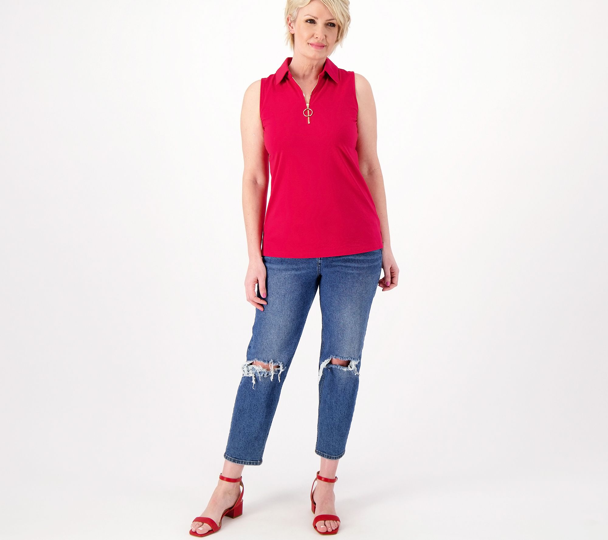 "As Is" Belle by Kim Gravel Knit Zip Front Tank with Circle Pull - QVC.com