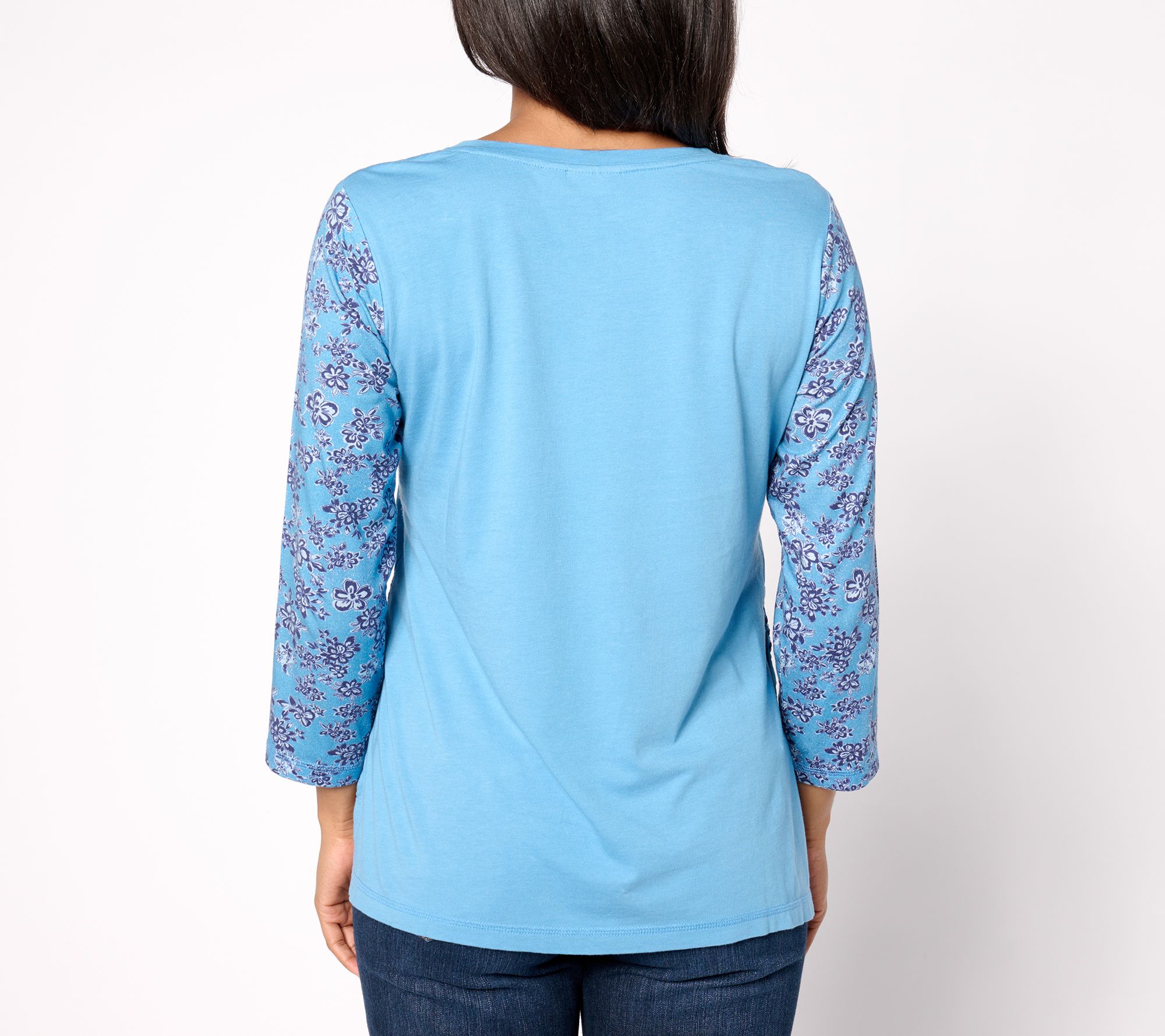 "As Is" LOGO by Lori Goldstein 3/4 Sleeve Embroidered Print Mix Top ...