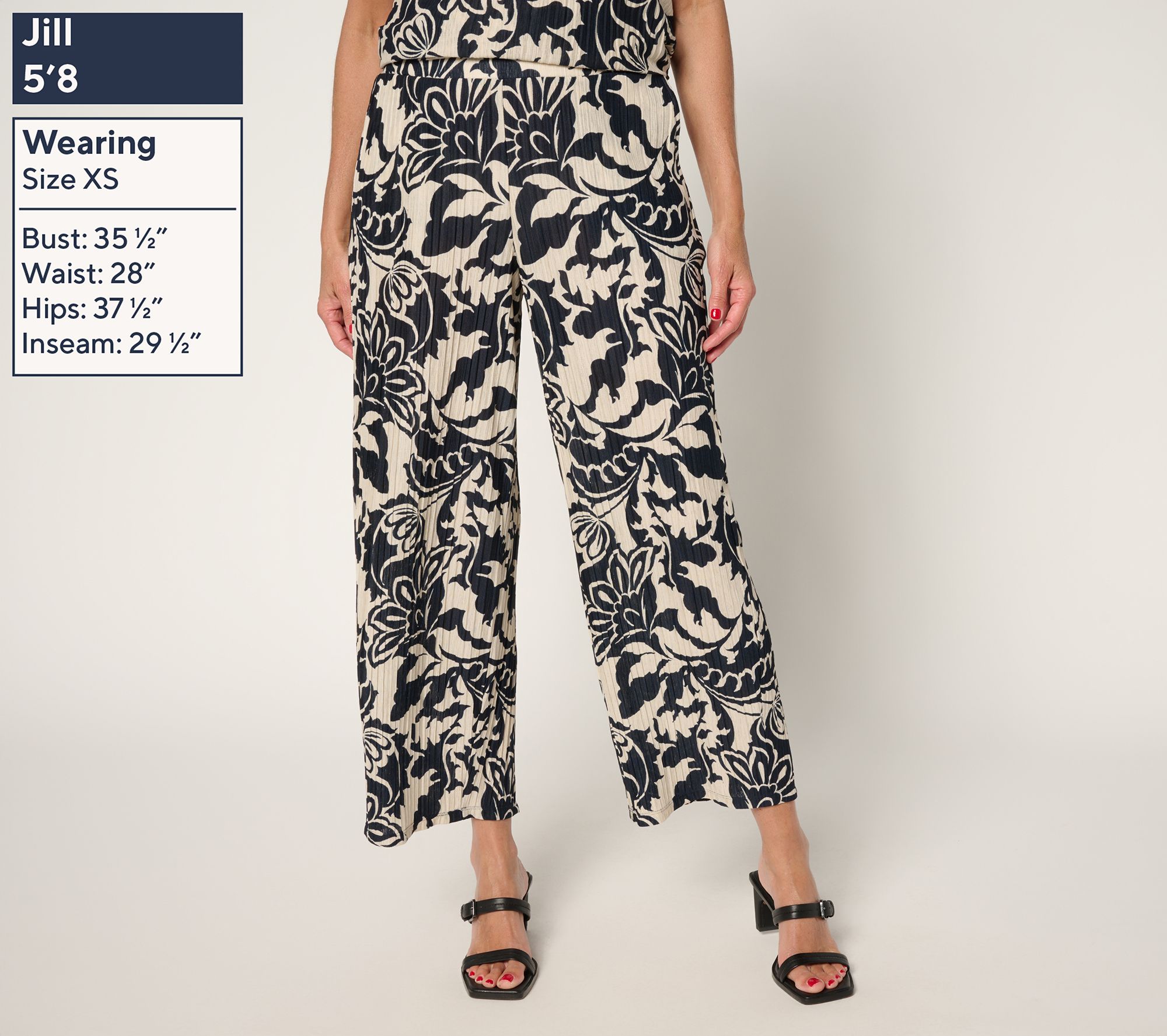 Susan Graver Printed Pleated Knit Wide-Leg Crop Pants - QVC.com