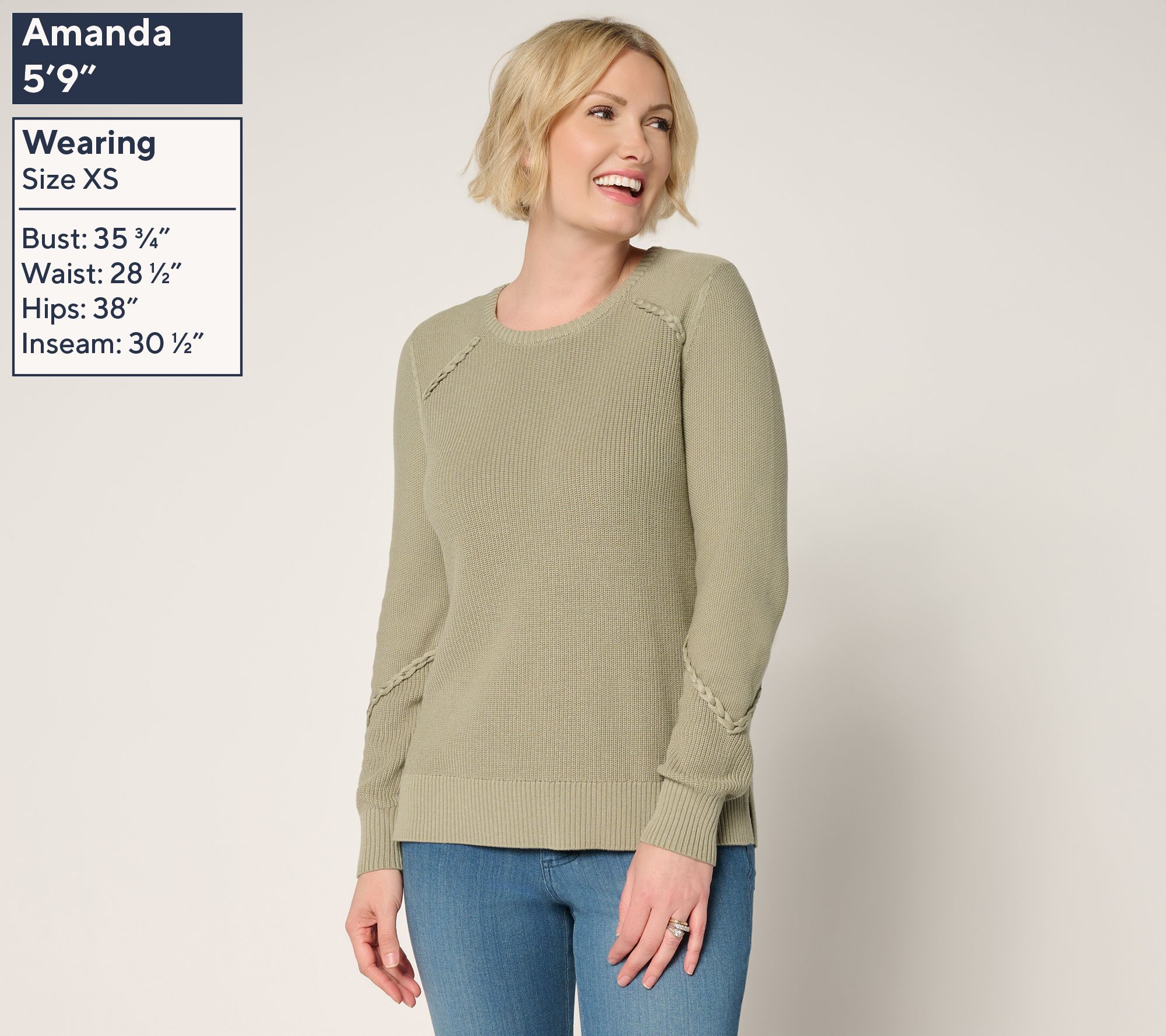 Belle by Kim Gravel Shaker & Seed Stitch Braided Trim Sweater - QVC.com