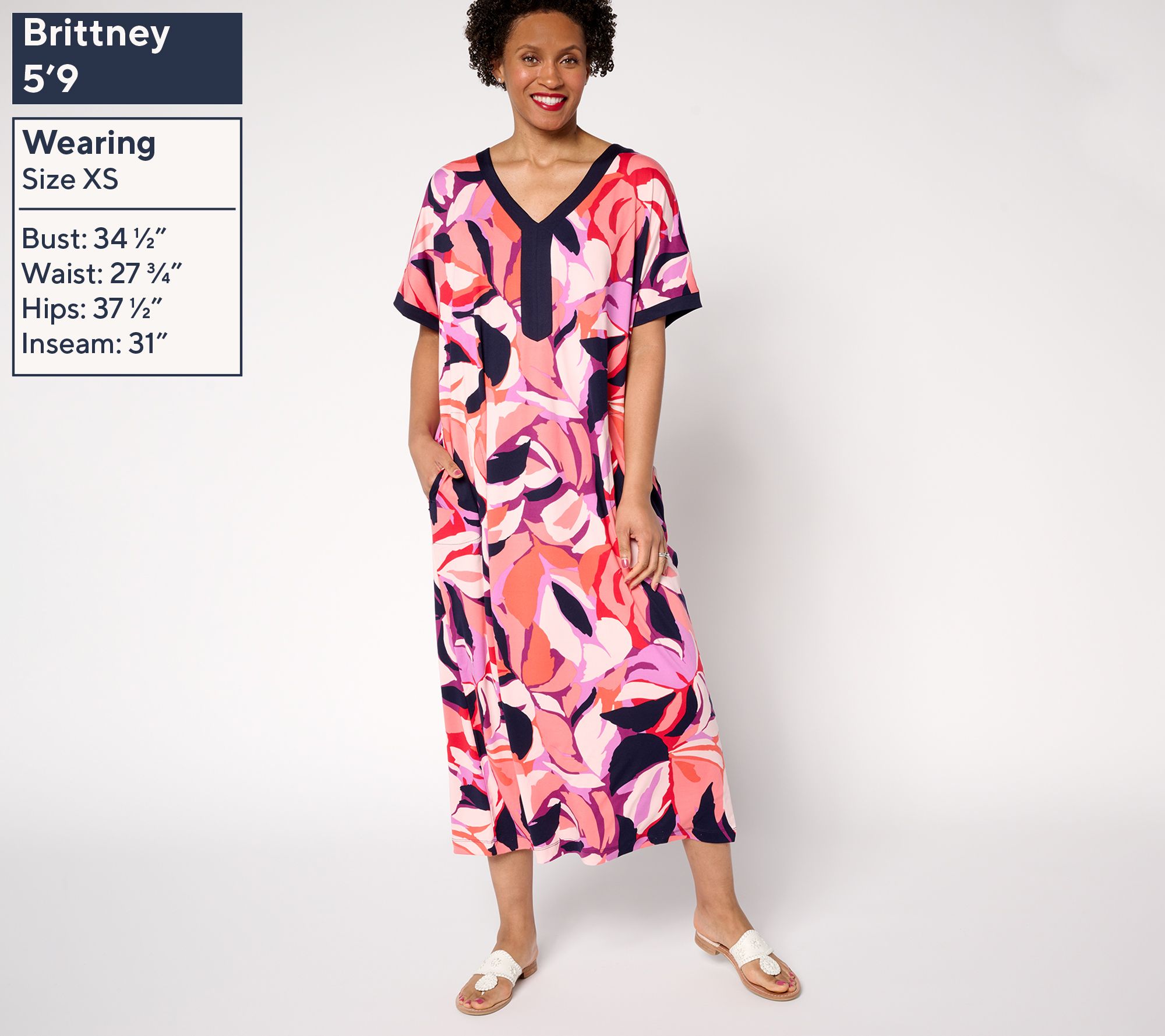 "As Is" Stan Herman Palm Paradise Peached Jersey Caftan - QVC.com