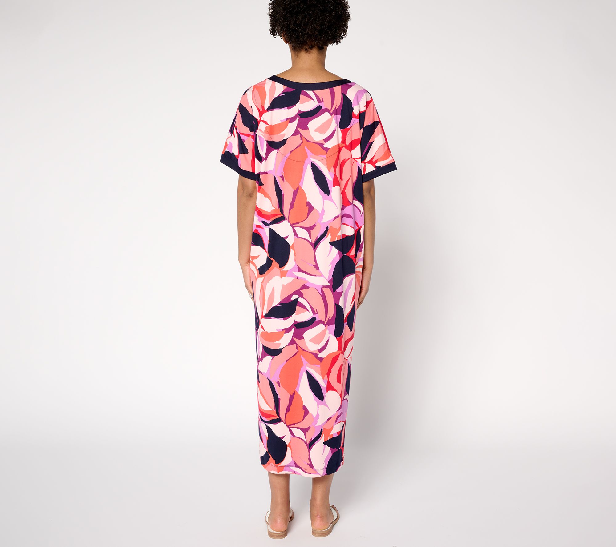 "As Is" Stan Herman Palm Paradise Peached Jersey Caftan - QVC.com