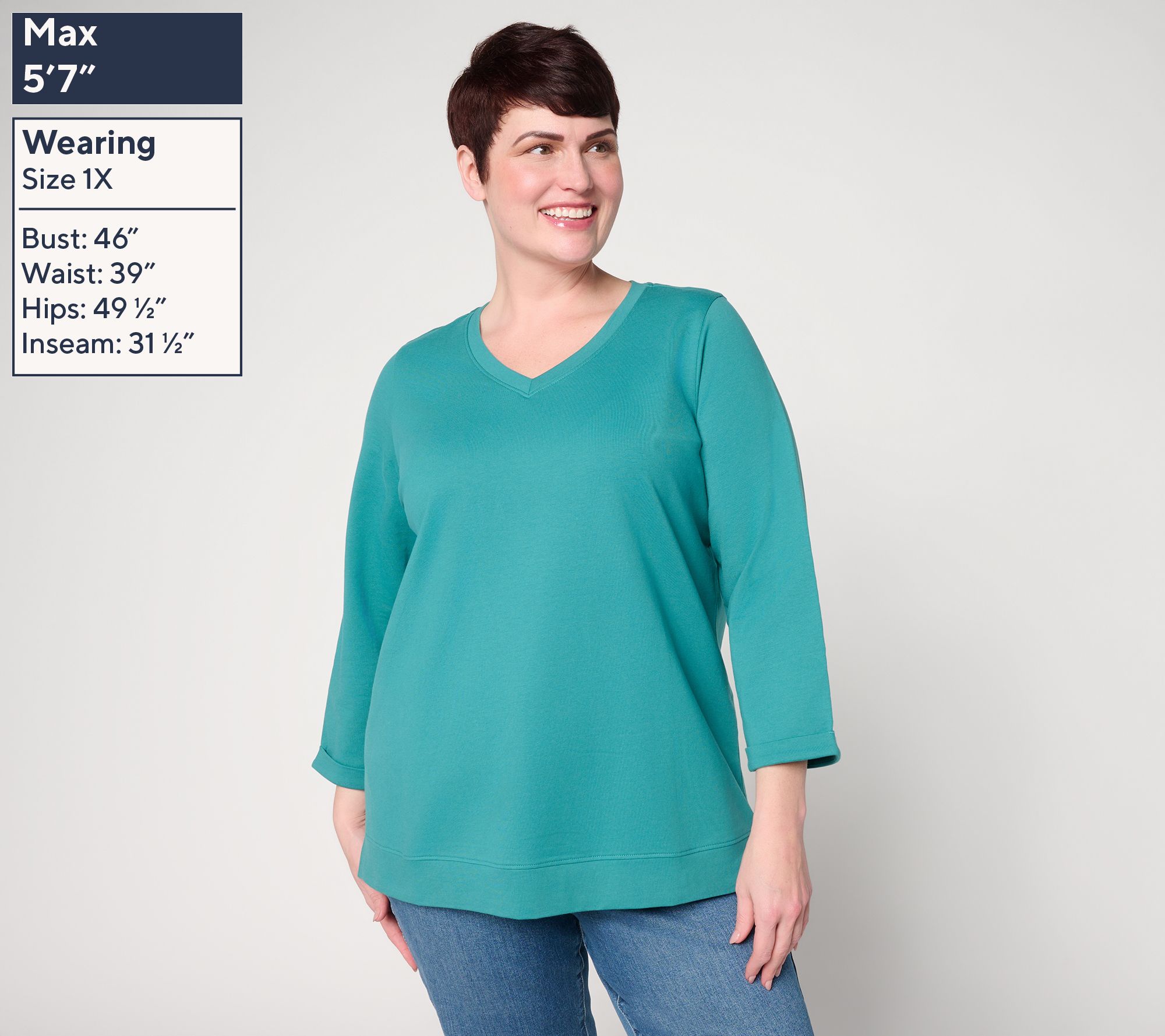 Denim & Co. EasyWear French Terry Long Sleeve V-Neck Top - QVC.com