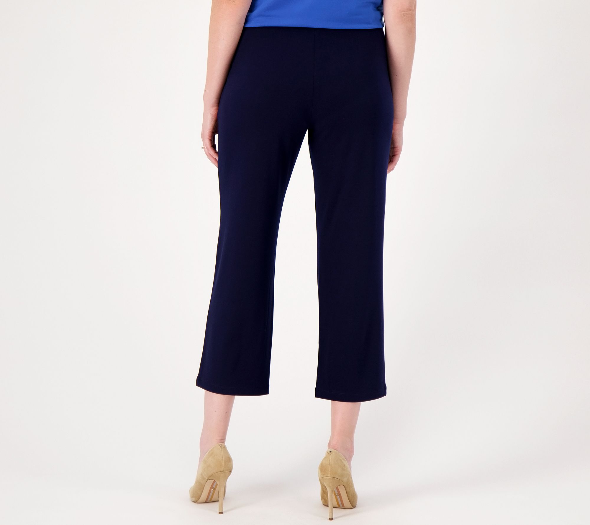 Susan Graver Liquid Knit Straight Leg Crop Pants with Button Detail ...