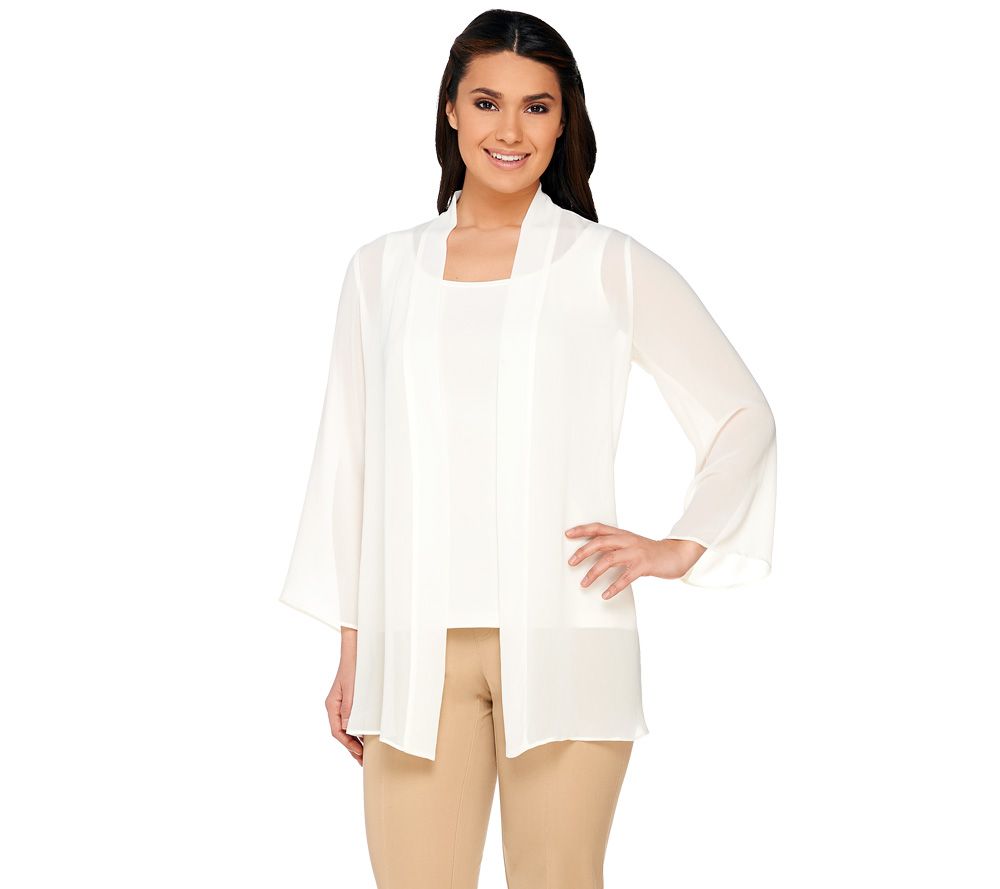 "As Is" Susan Graver Sheer Chiffon Long Sleeve Kimono - QVC.com
