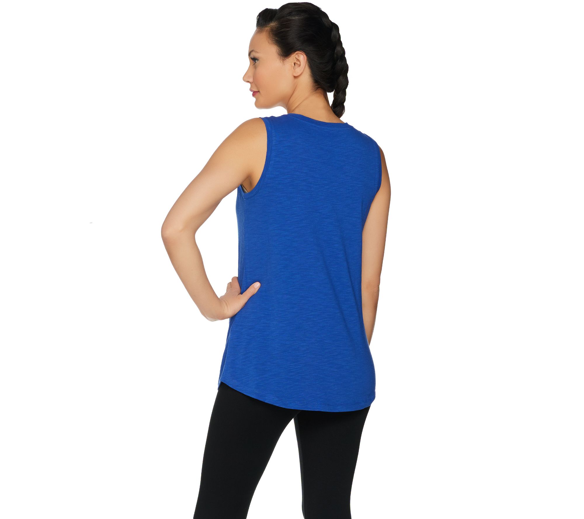 Denim & Co. Active Slub Sleeveless Split V Neck Tunic Top - QVC.com