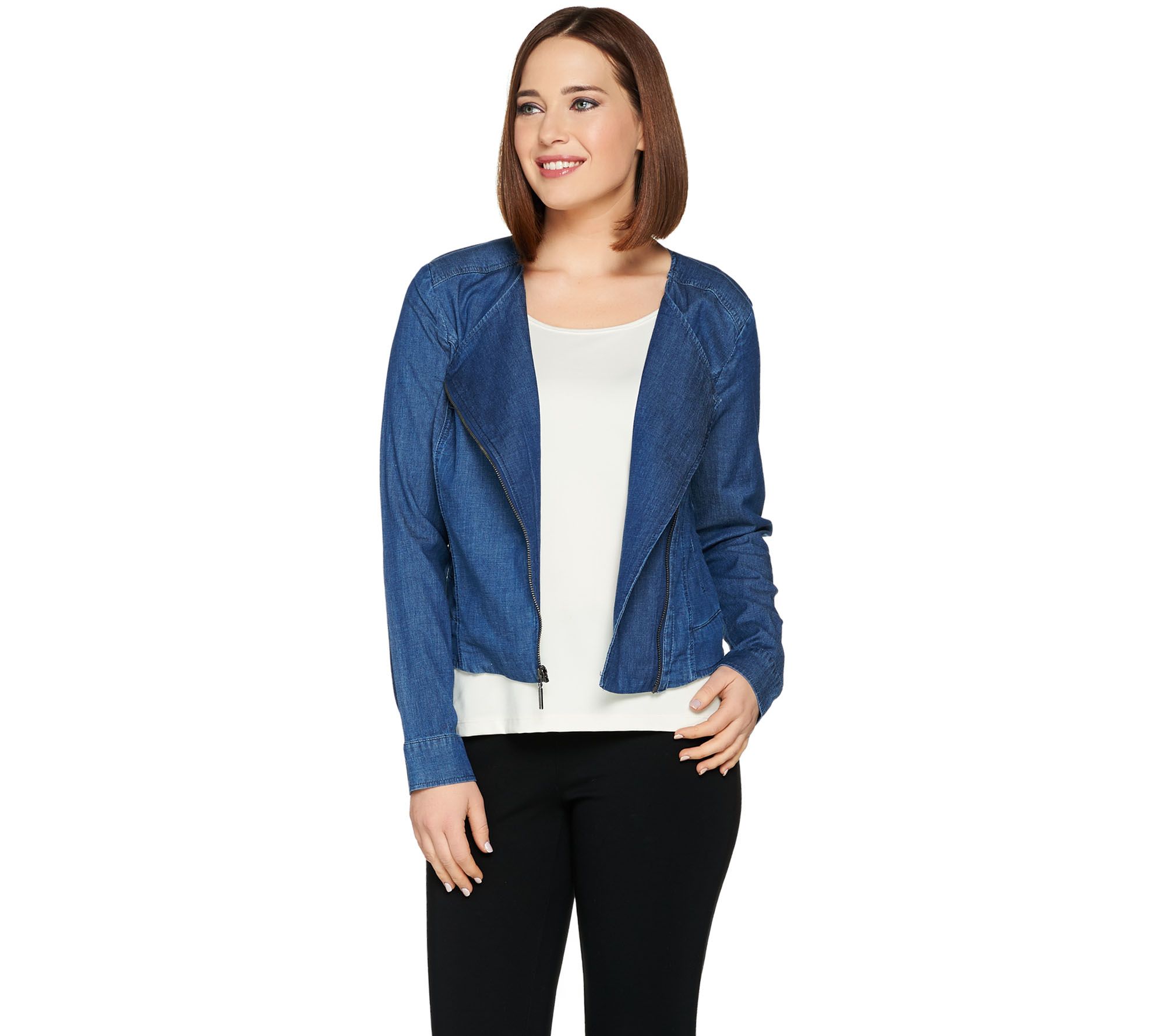 "As Is" H by Halston Stretch Chambray Motorcycle Jacket - QVC.com