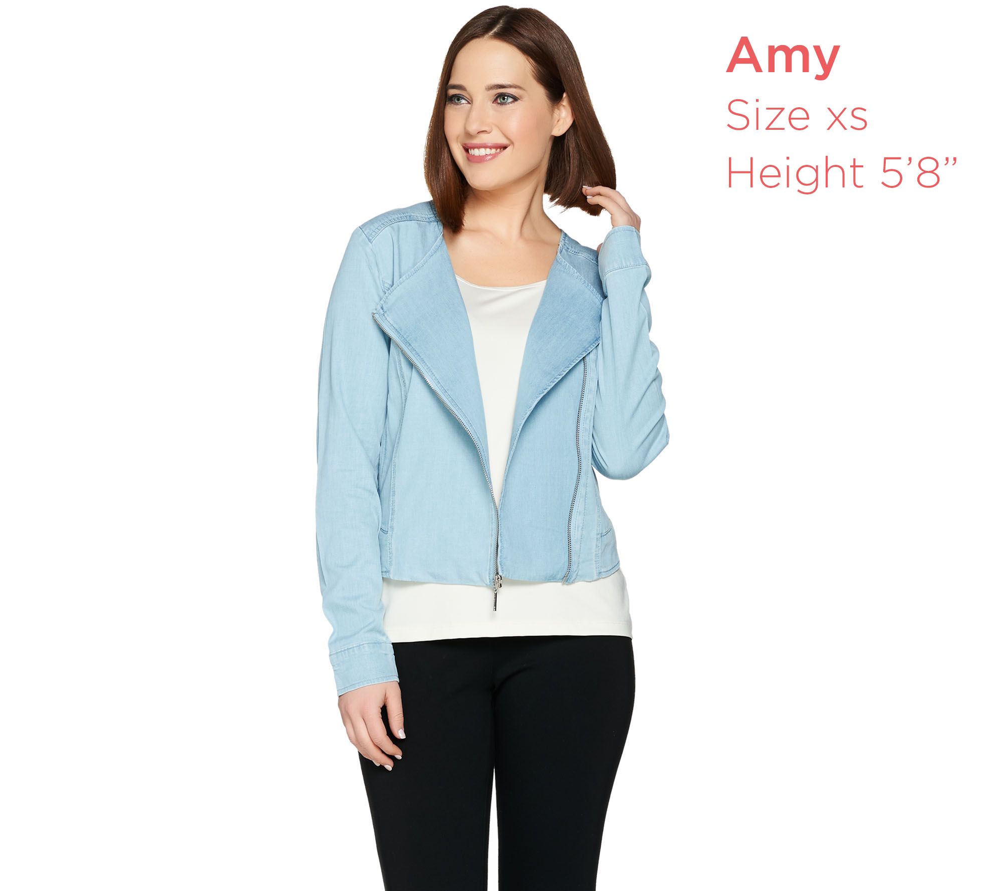 "As Is" H by Halston Stretch Chambray Motorcycle Jacket - QVC.com