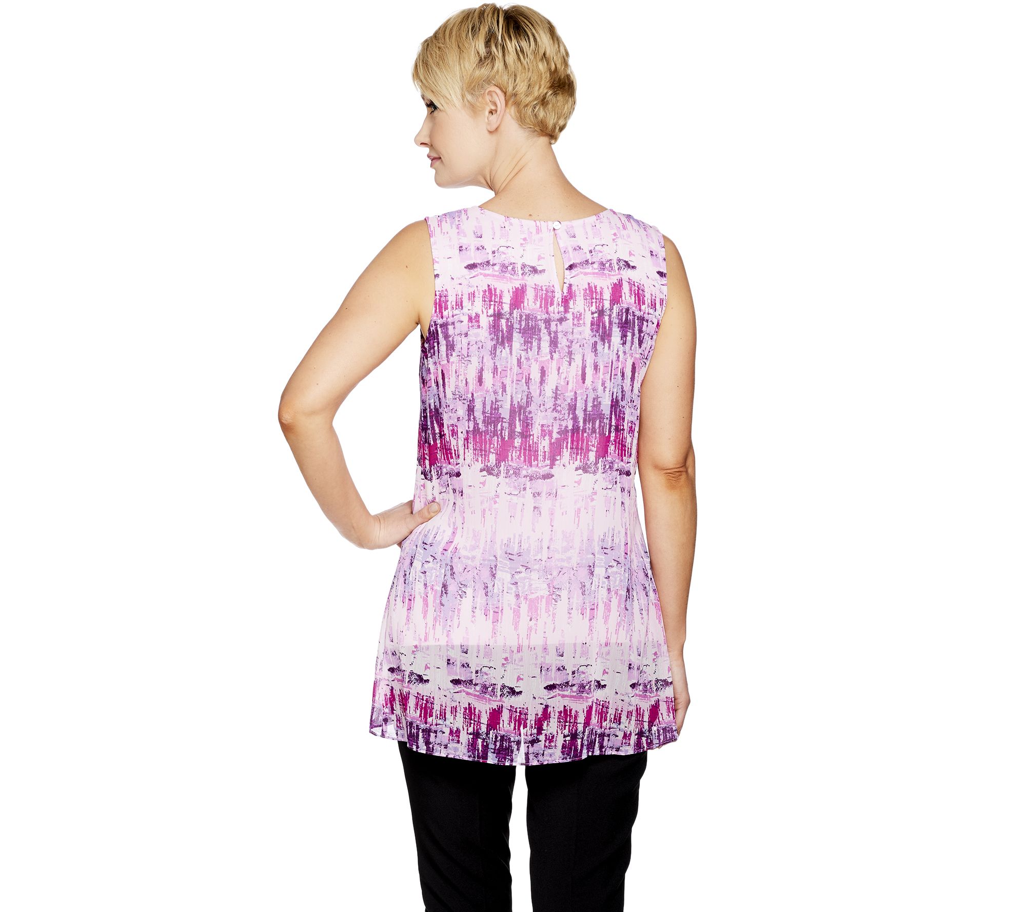 "As Is" H by Halston Sleeveless Printed Chiffon Overlay Tunic - QVC.com