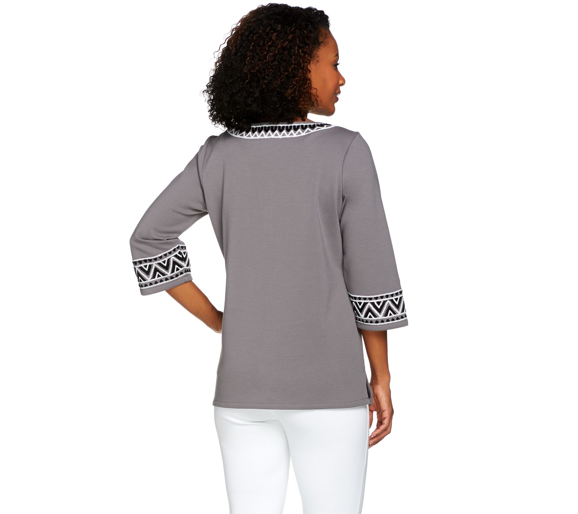 "As Is" Bob Mackie's 3/4 Sleeve Ponte Knit Top with Sequin Detail - QVC.com