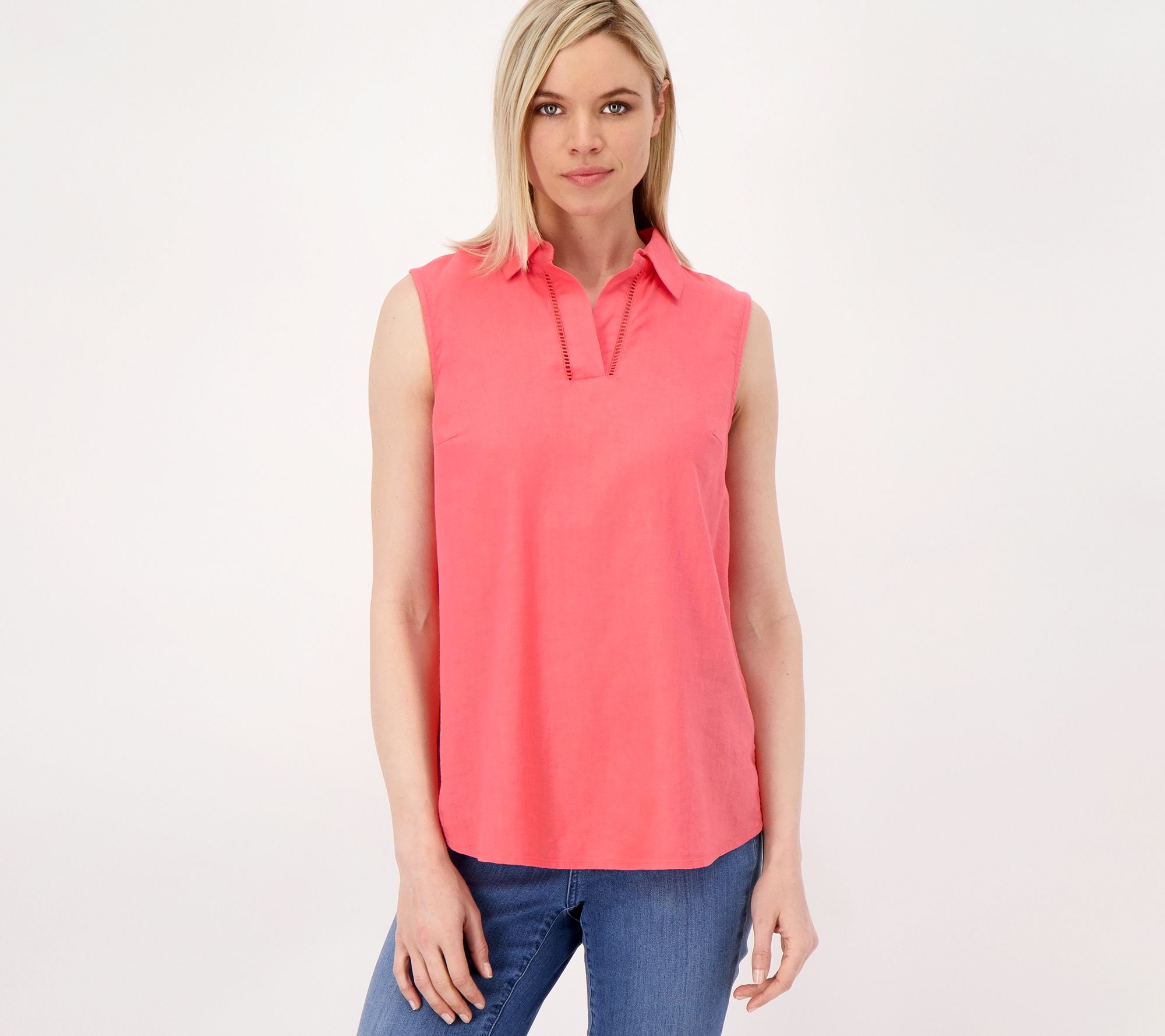 Joan Rivers Sleeveless Linen Top w/ Ladder Stitch Detail - QVC.com