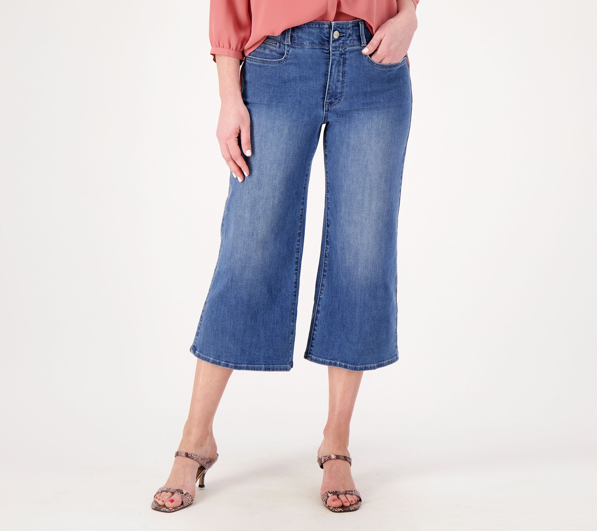 "As Is" NYDJ Cool Embrace Wide Leg Denim Crop Jeans - Compass - QVC.com