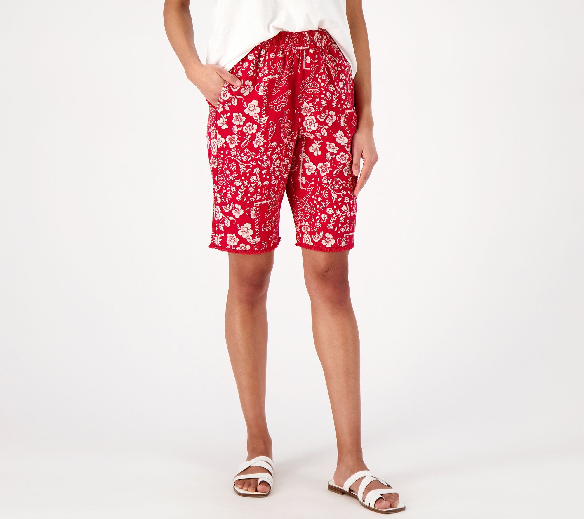 "As Is" Susan Graver PURE Printed Regular Linen Blend Bermuda Shorts ...