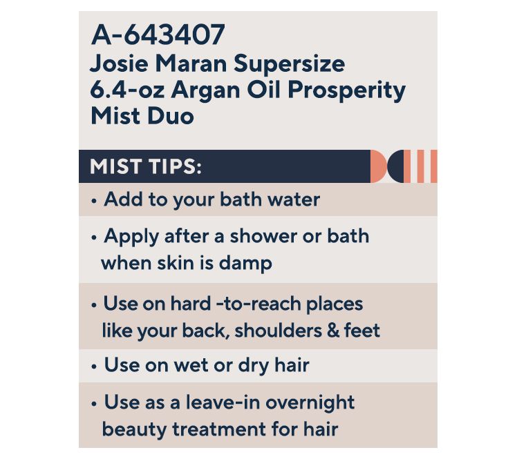 Josie Maran Supersize 6.4oz Argan Oil Prosperity Mist Duo - QVC.com