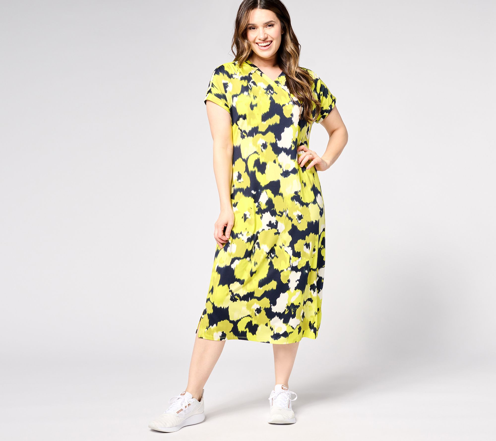 "As Is" zuda Z-Cool Petite Ruched Shoulder Short Sleeve Dress - QVC.com