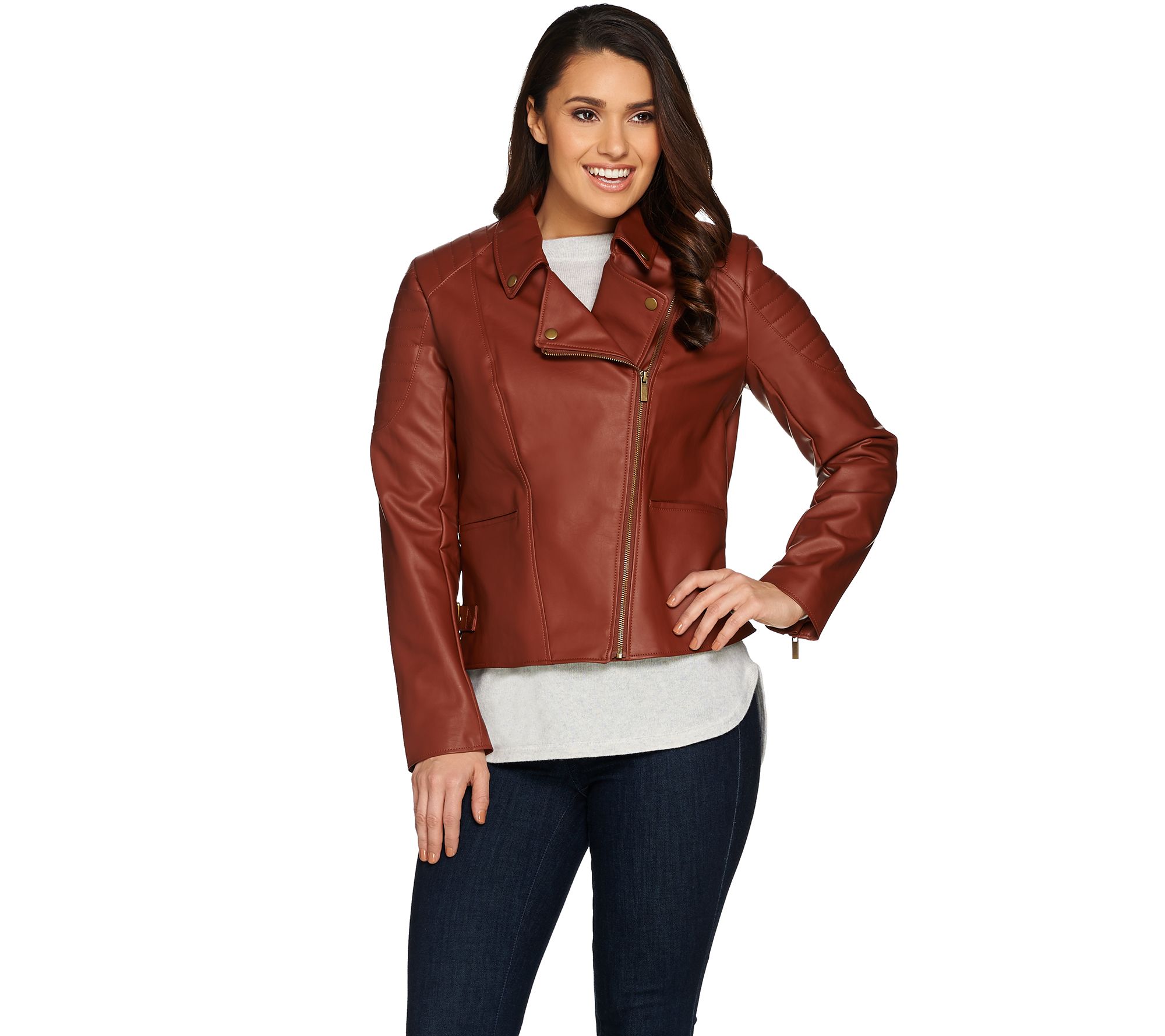 "As Is" Lisa Rinna Collection Faux Leather Motorcycle Jckt - QVC.com