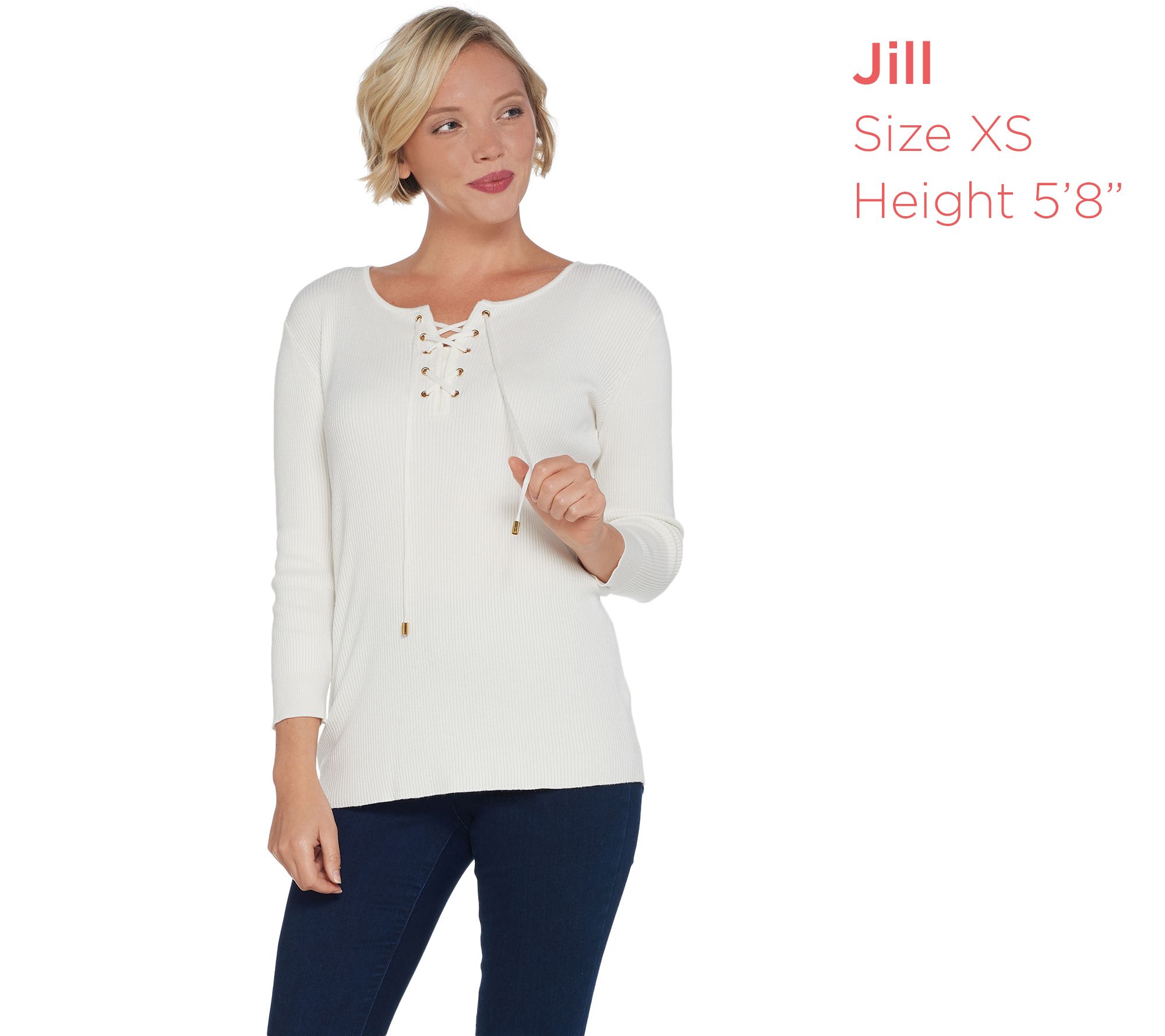 "As Is" BROOKE SHIELDS Timeless 3/4 Sleeve Lace-Up Sweater - QVC.com