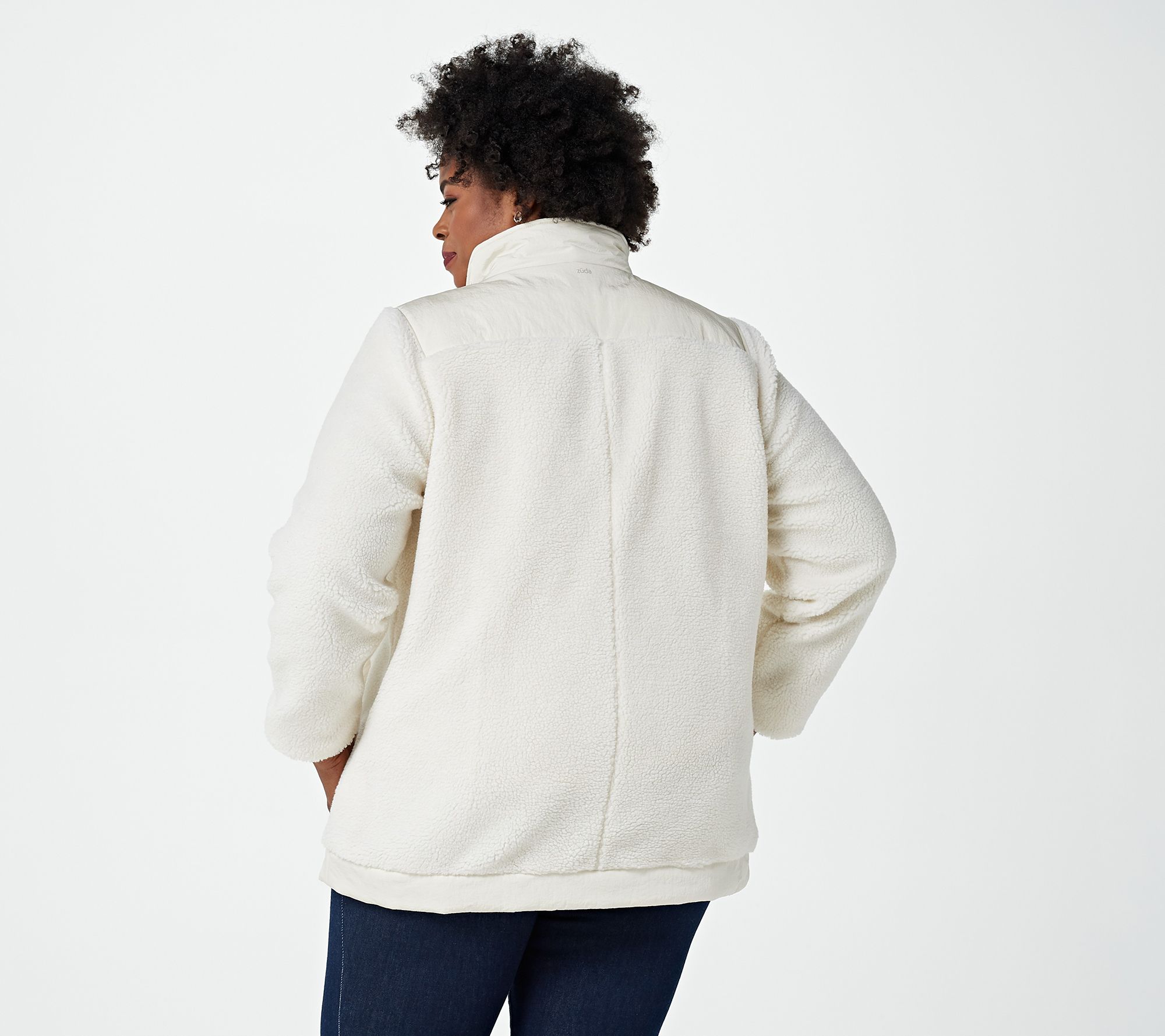 "As Is" zuda Long Sherpa Jacket with Woven Trims - QVC.com
