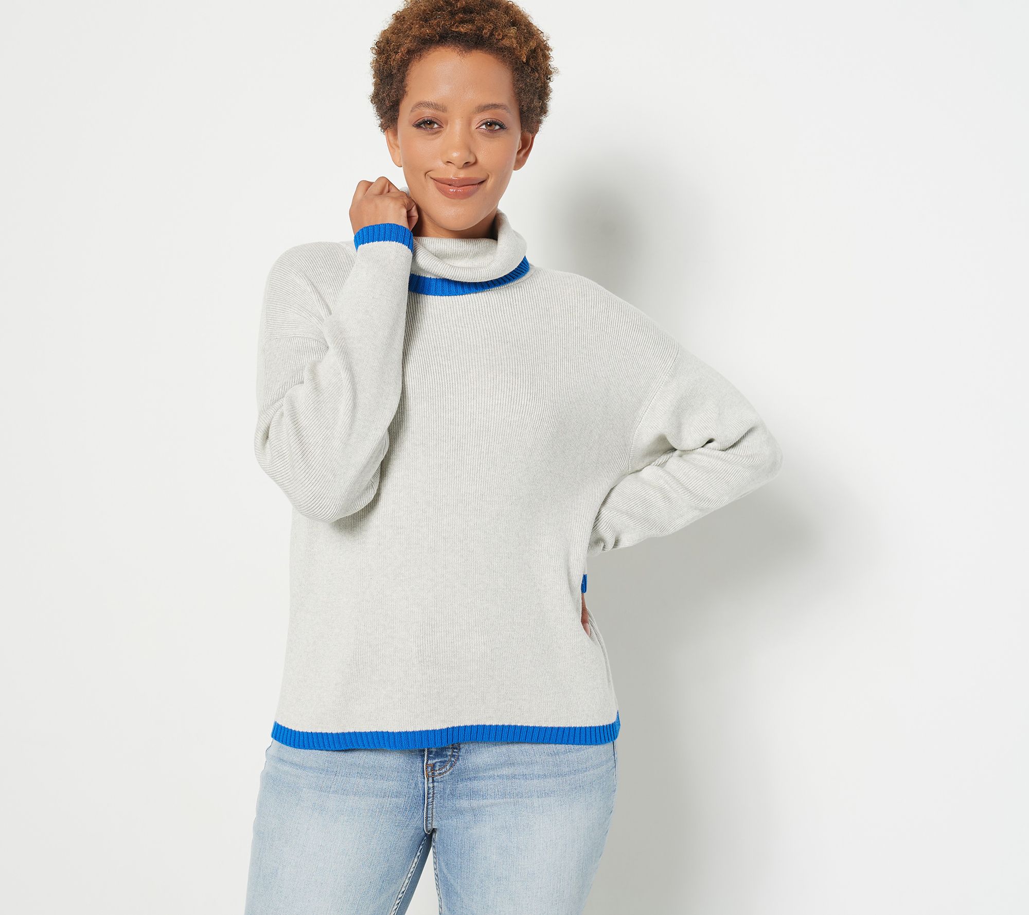 "As Is" Candace Cameron Bure Turtleneck Sweater w/ Pop Color Trim - QVC.com