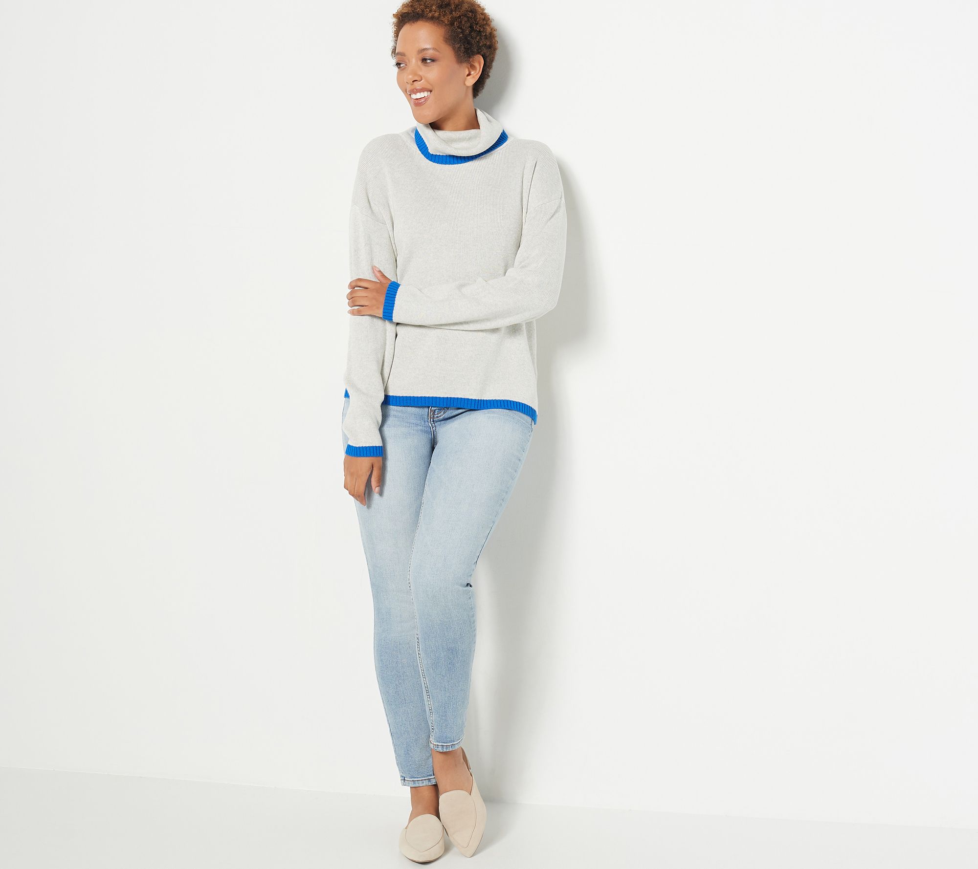 "As Is" Candace Cameron Bure Turtleneck Sweater w/ Pop Color Trim - QVC.com