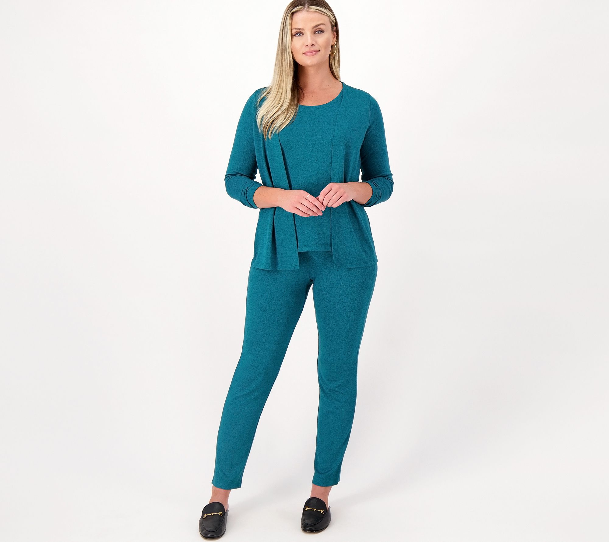 "As Is" Sport Savy Regular Heathered Soft Jersey Cardi- 2fer & Pant Set ...