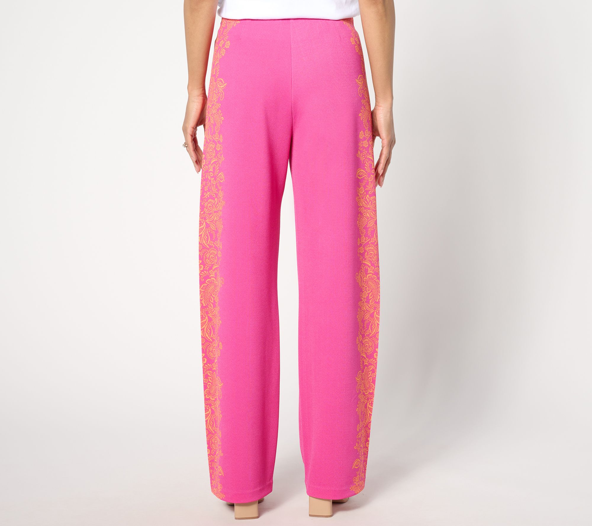 Isaac Mizrahi Live! Tall Pebble Knit Placement Print Wide-Leg Pants ...