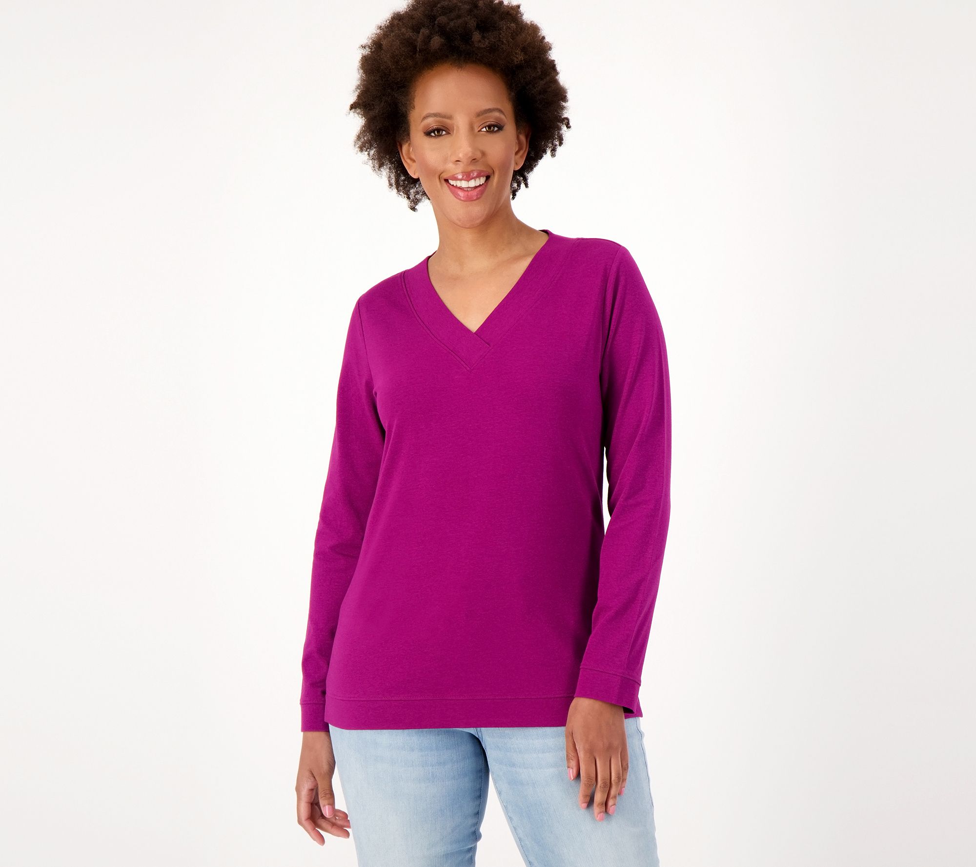 "As Is" Denim & Co. Essentials Favorite Jersey Crossover V-Nk Long ...