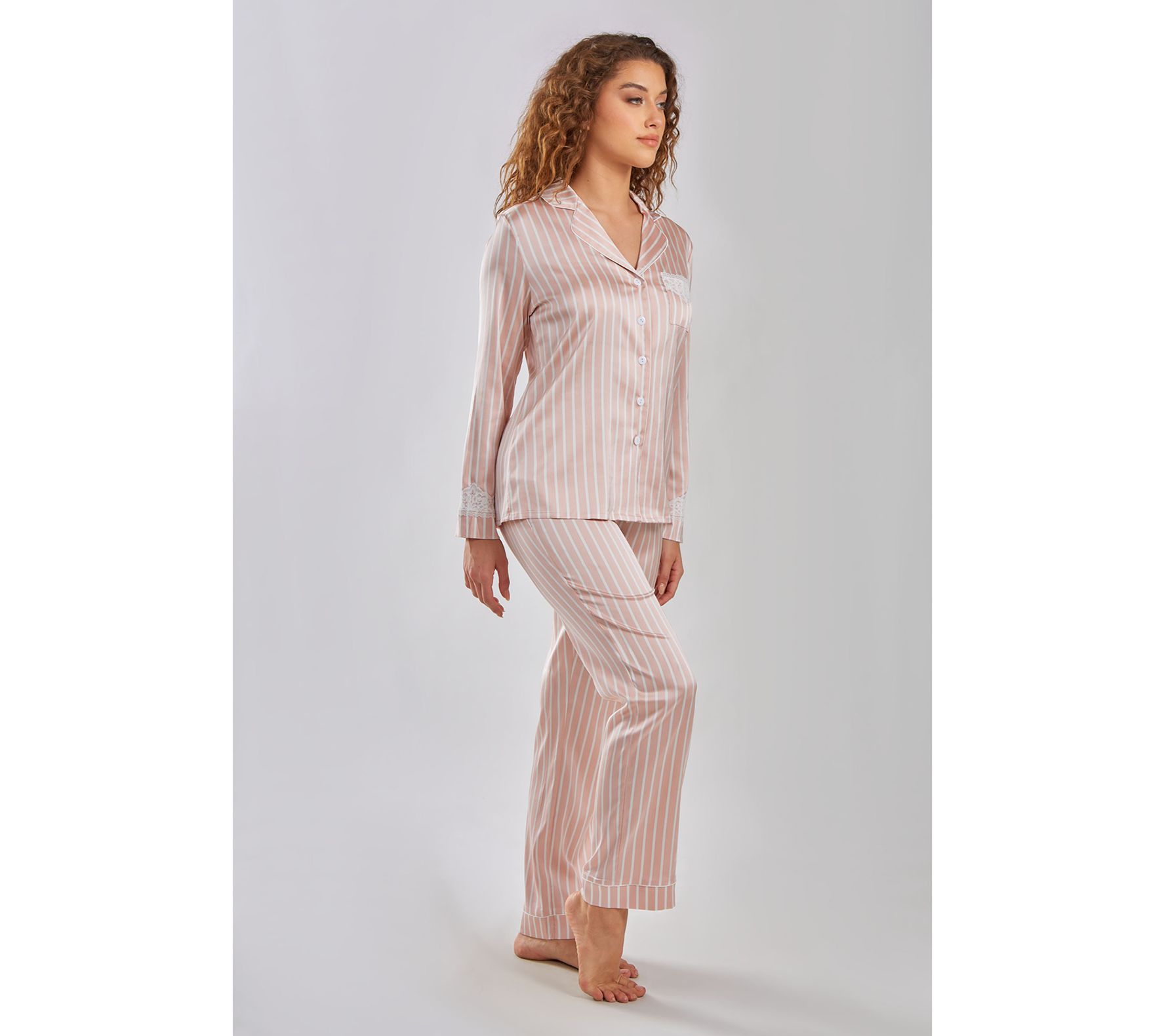 iCollection Striped Satin Button-Up Pajama Lou nge Set - QVC.com
