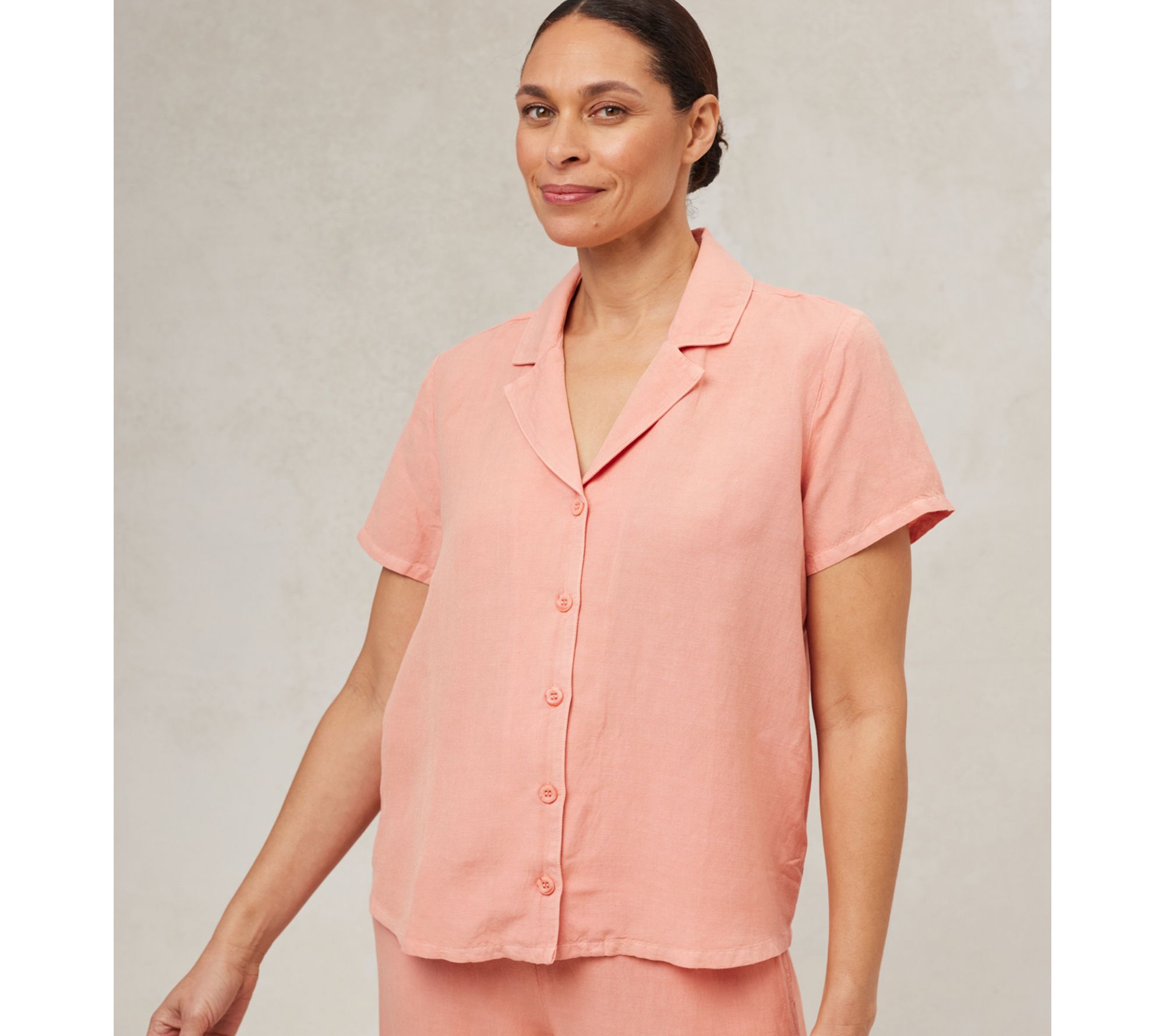 "As Is" Side Stitch Short Sleeve Notch Collar Shirt - QVC.com