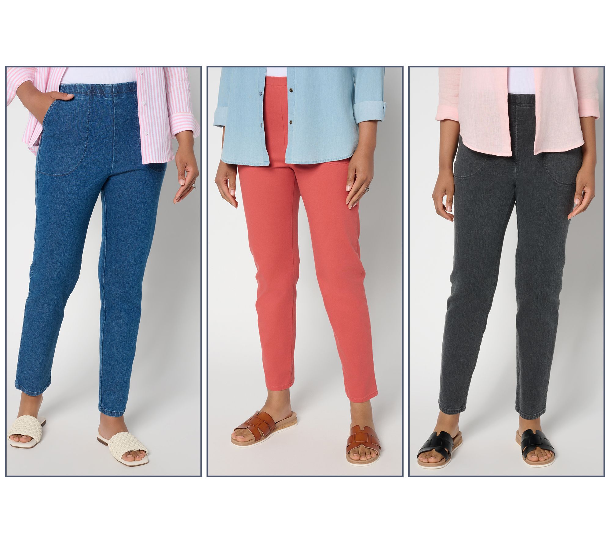 Denim & Co. Flat Front Denim Side Pocket Pant - QVC.com